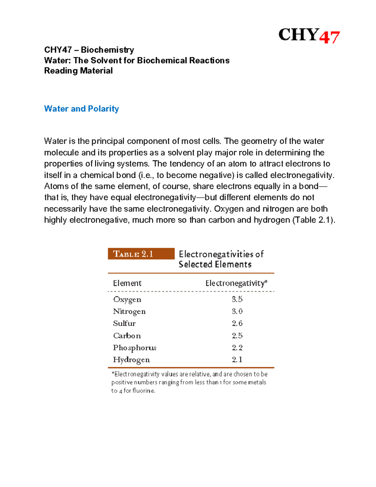 Handouts 4-Water The Solvent for Biochemical Reactions - CHY47 ...