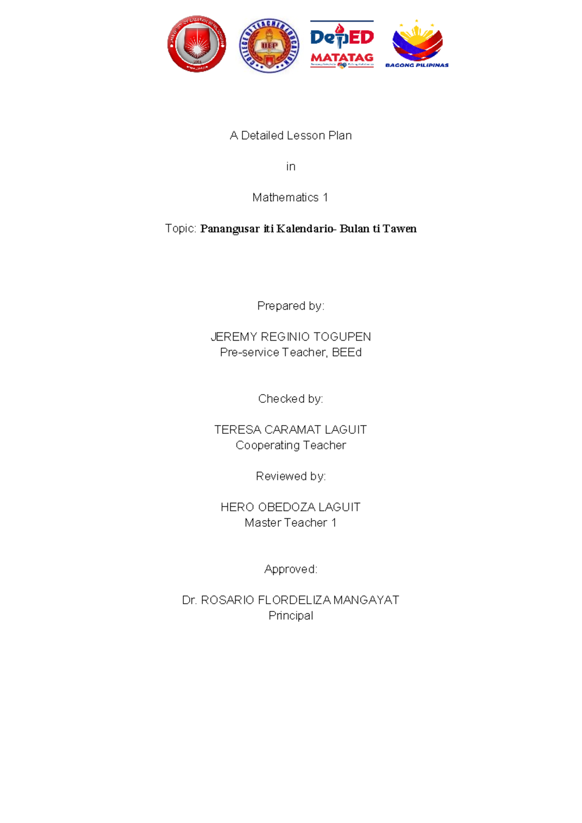 Togupen Jeremy R. - Detailed Lesson Plan Template for Final ...
