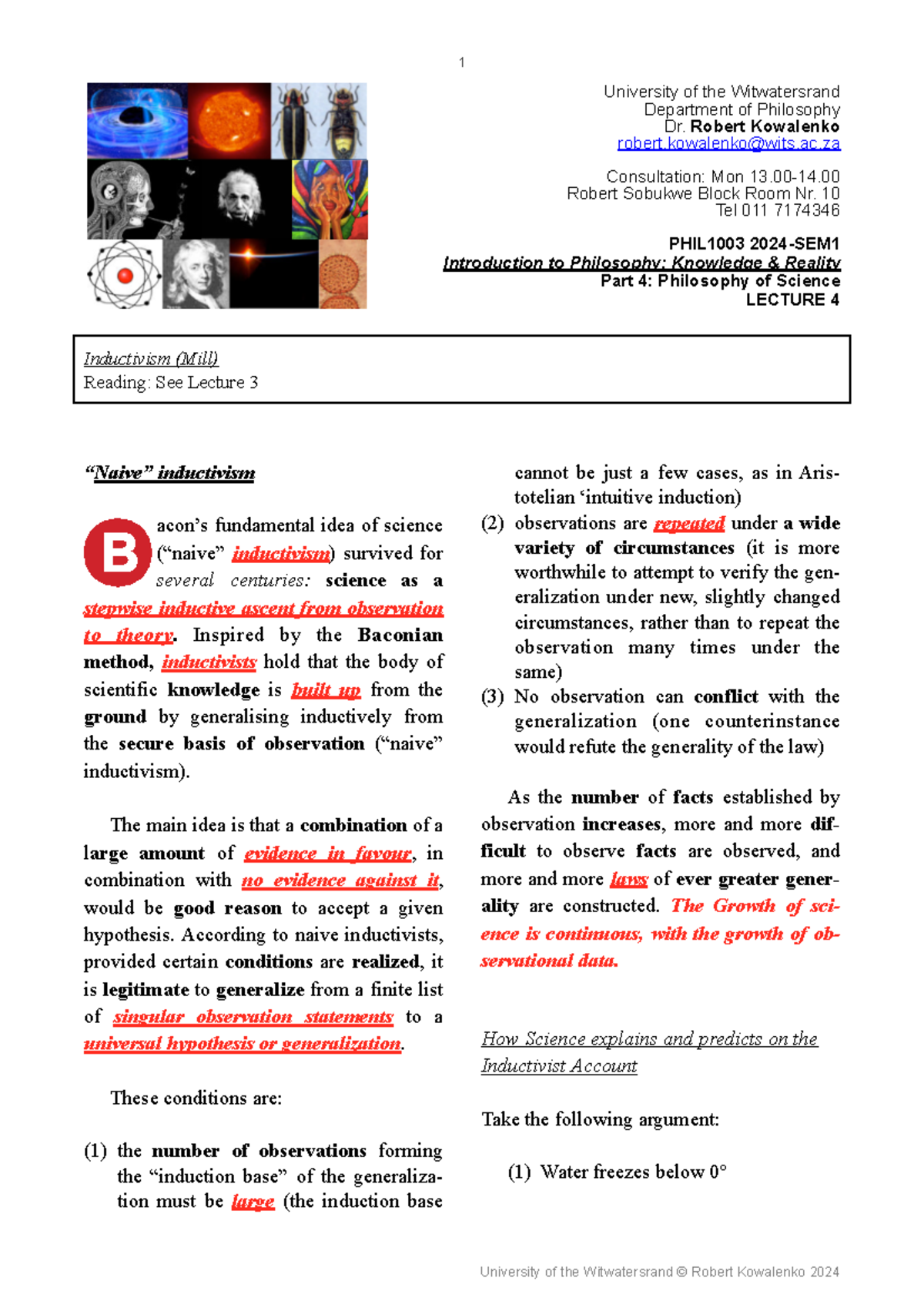 PHIL1003-2024-SM1 (Part IV) Lecture 4 Inductivism (Mill) - University ...