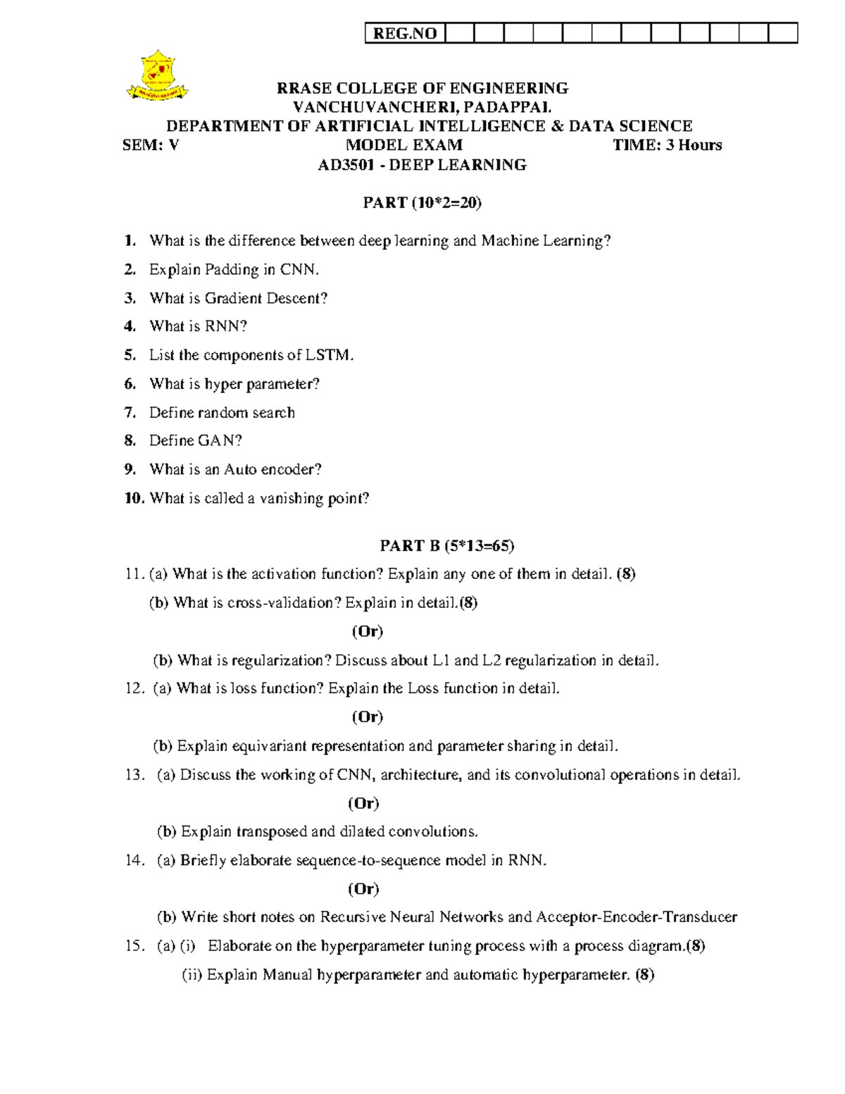AD 3501 DEEP Learning Model Q Paper - RRASE COLLEGE OF ENGINEERING ...