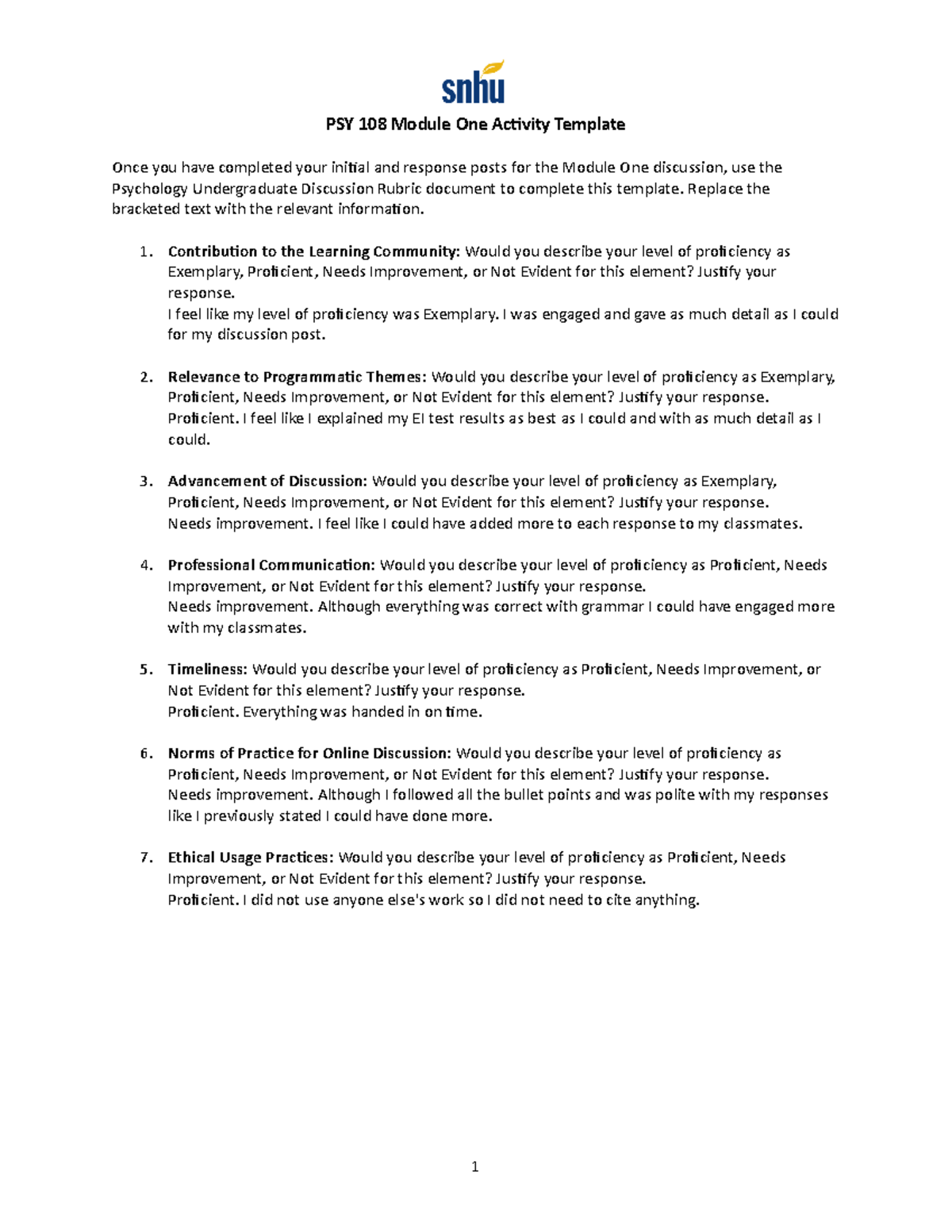 PSY 108 Module One Activity Template - PSY 108 Module One Activity ...