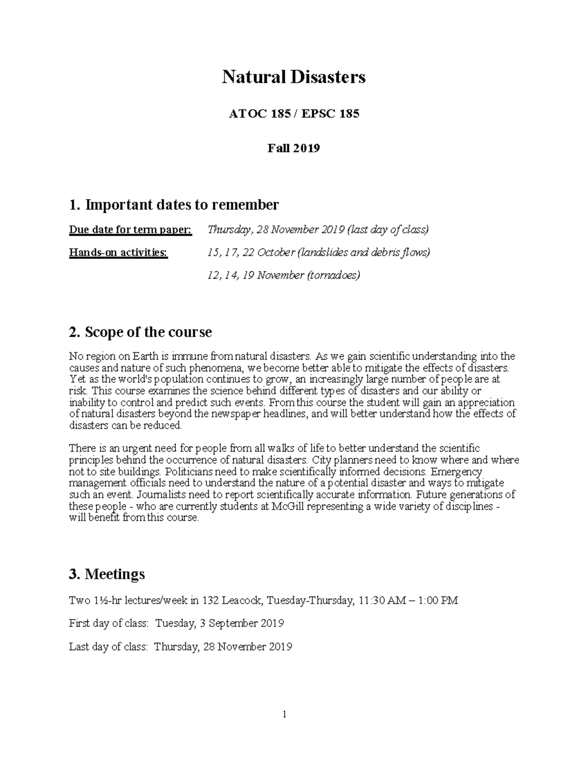 Natural Disasters course syllabus, Fall 2019 - Natural Disasters ATOC ...