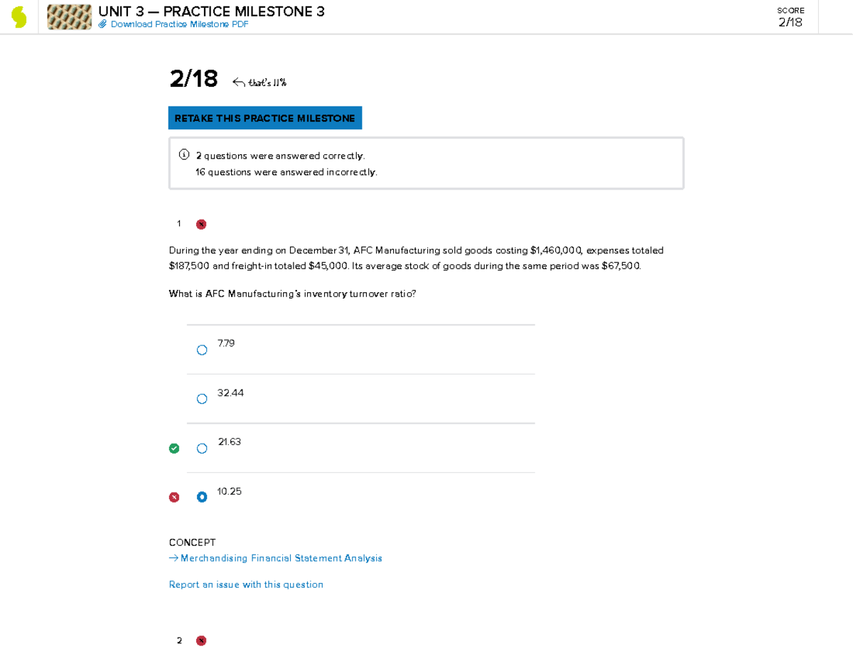 Sophia acc 201 financial accounting practice milestone 3-2 - 1 CONCEPT ...