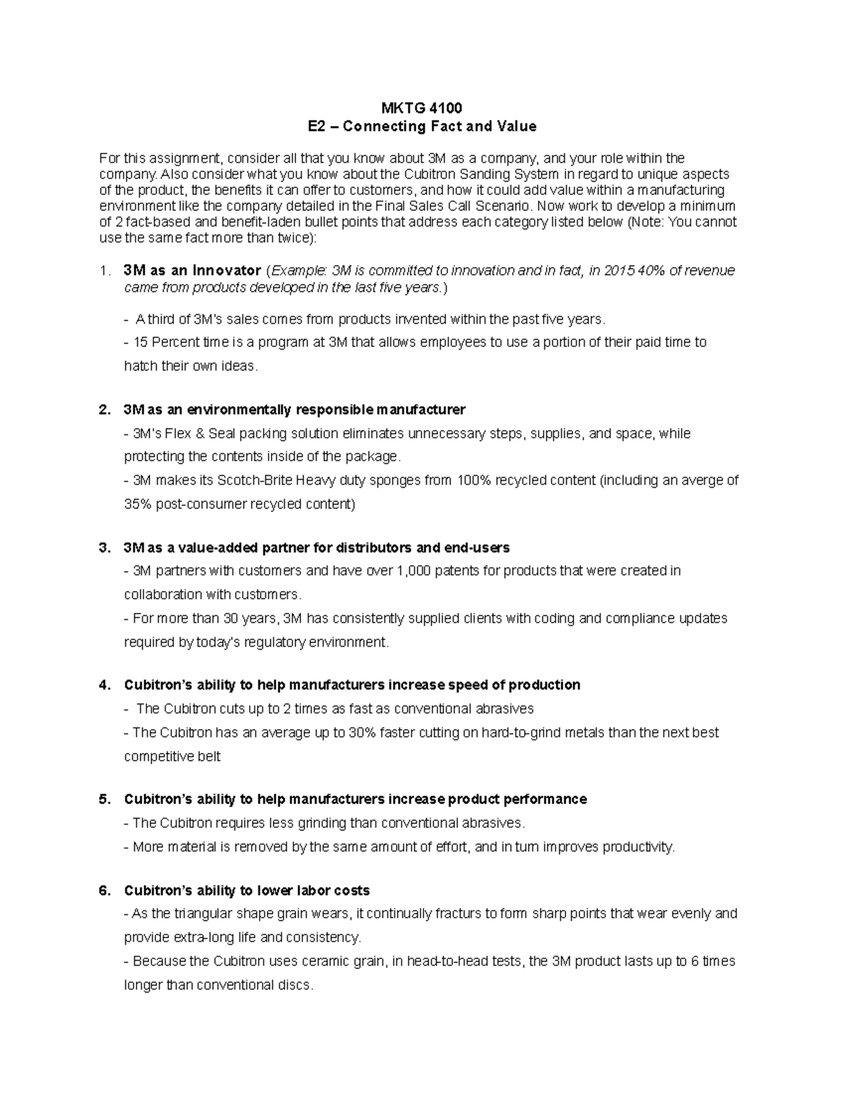 E2 - Written Assignment #2 - MKTG 4100 E2 – Connecting Fact and Value ...