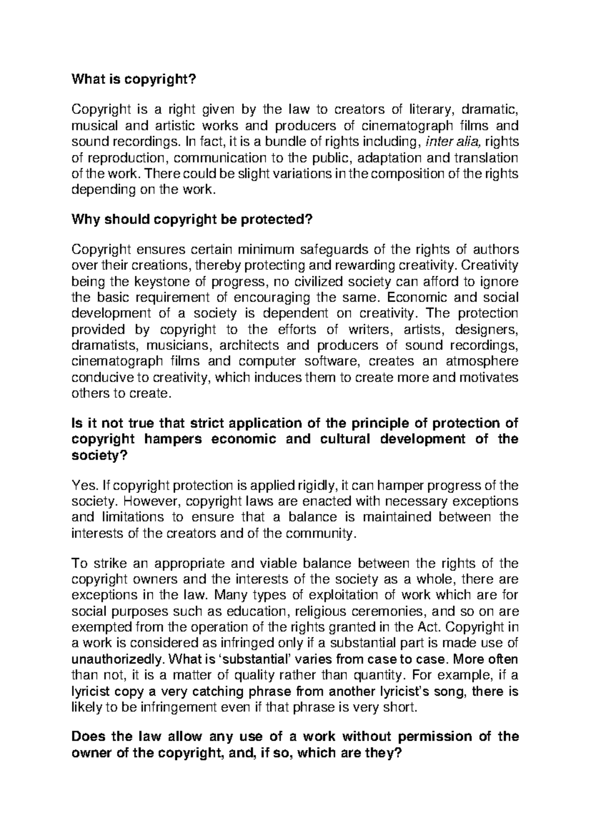 Copyright - What is copyright? Copyright is a right given by the law to ...