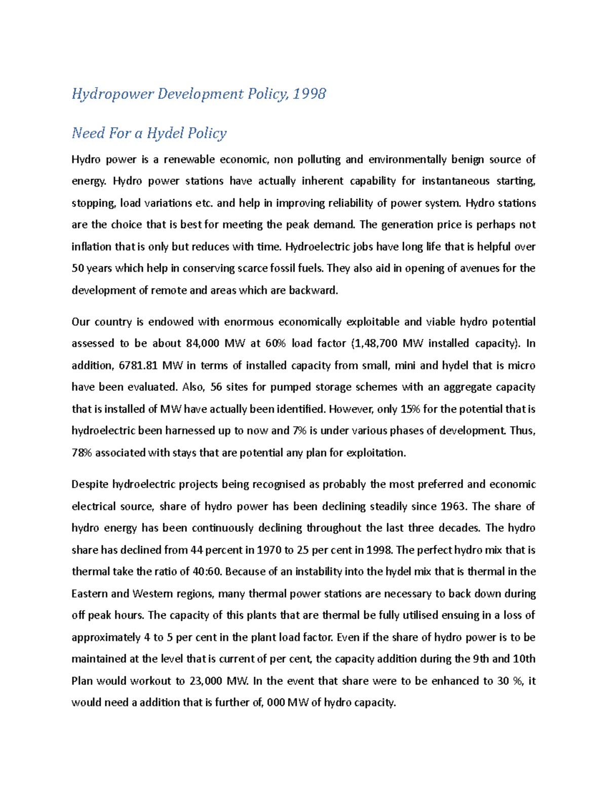 Hydro power Policy copy - Human Resource Management - UofK - Studocu
