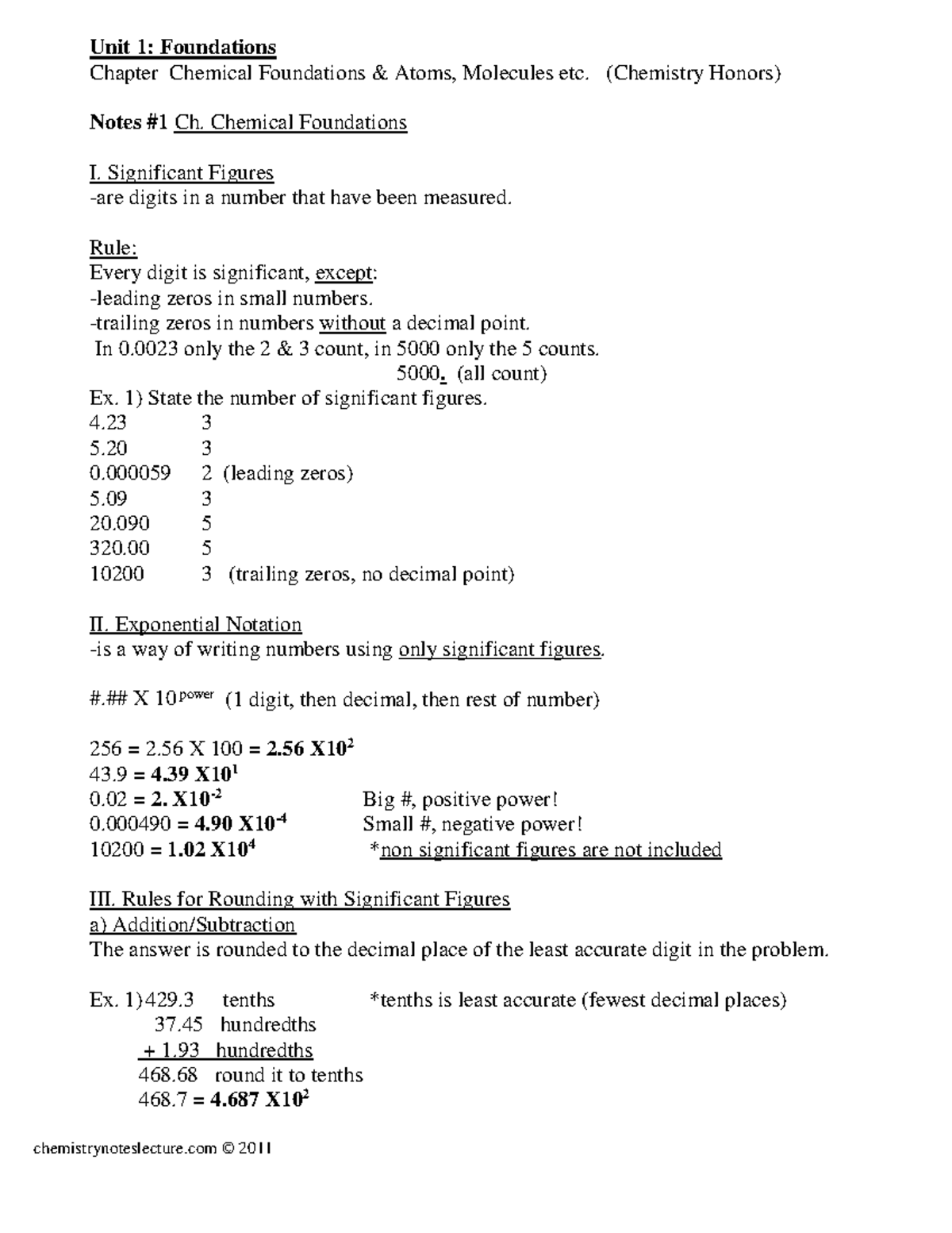 Chapter 1-2 Chemical Foundations & Atoms, Molecules - CHEM 1410 - UNT ...