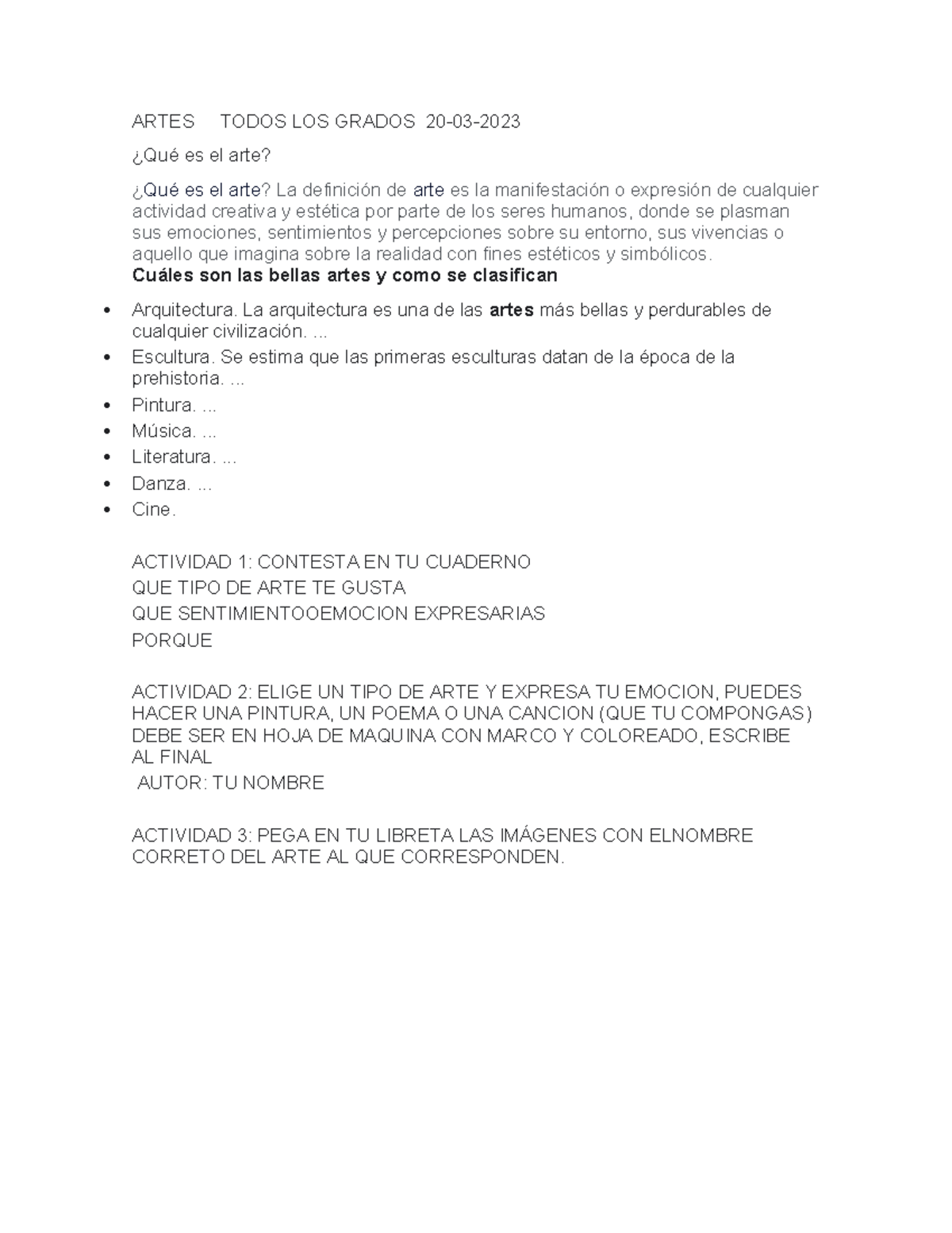 Artes PARA Todos - bbg - ARTES TODOS LOS GRADOS 20-03- ¿Qué es el arte ...