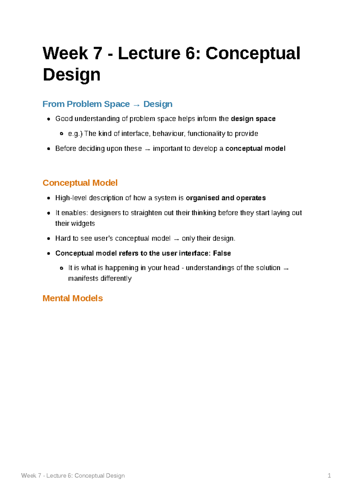 Lecture 6 Conceptual Design - Week 7 - Lecture 6: Conceptual Design From Problem Space → Design ...