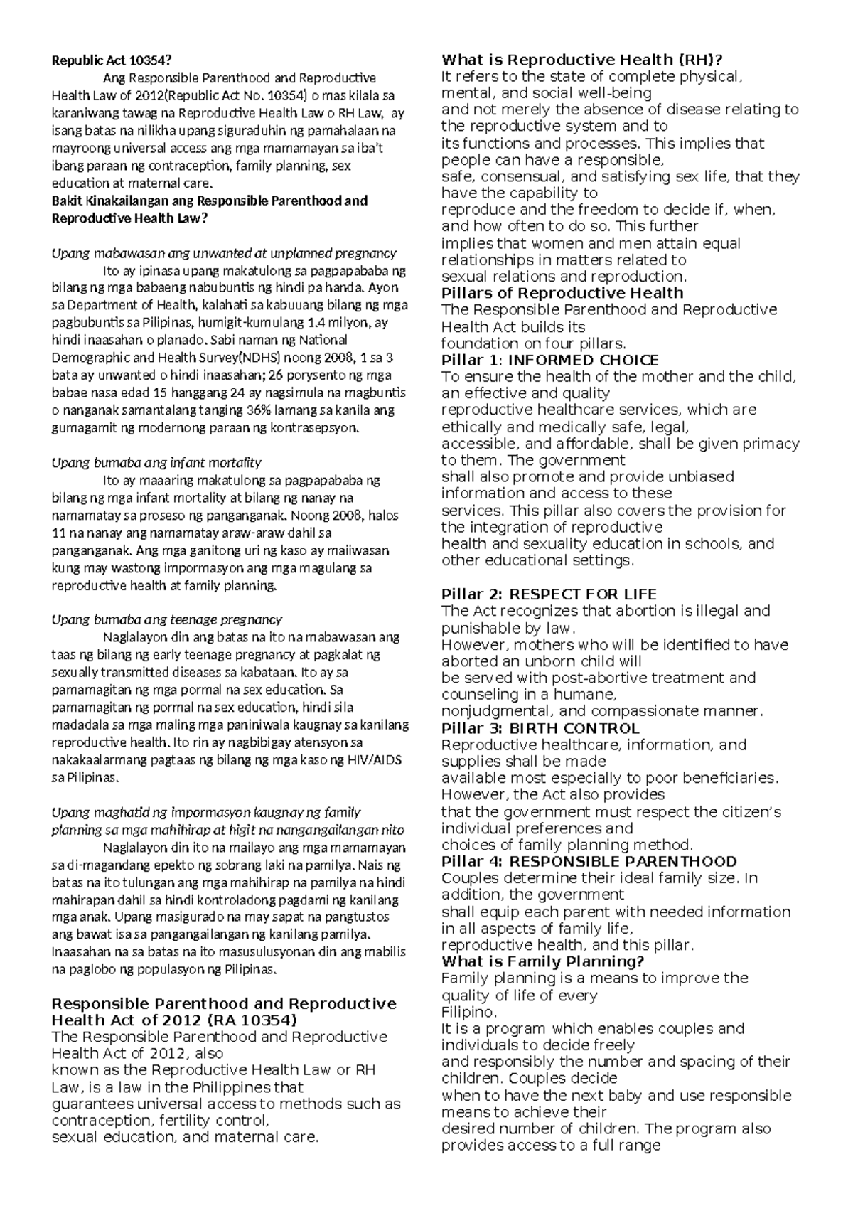AP POP QUIZ Reviewer - Republic Act 10354? Ang Responsible Parenthood ...