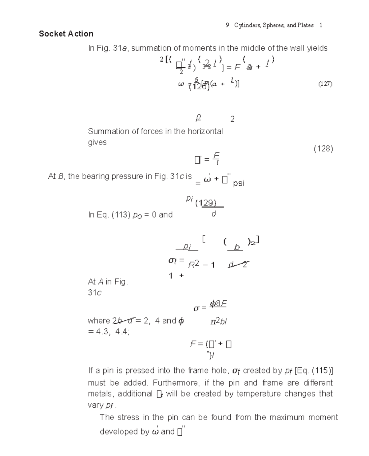 Socket Action - Socket Action In Fig. 31 a, summation of moments in the ...