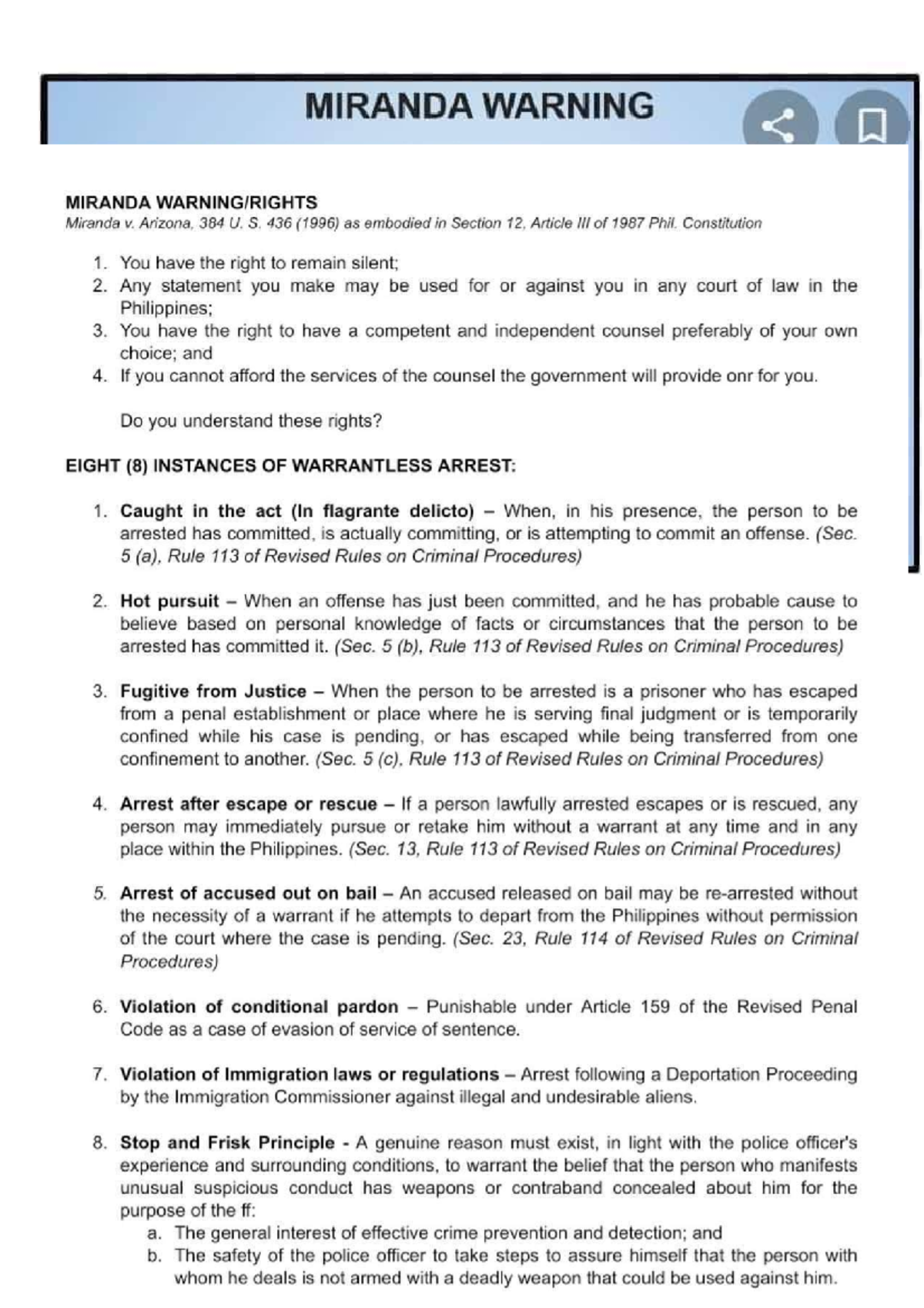 Miranda warning - by ariel sumira - Information Technology - Studocu