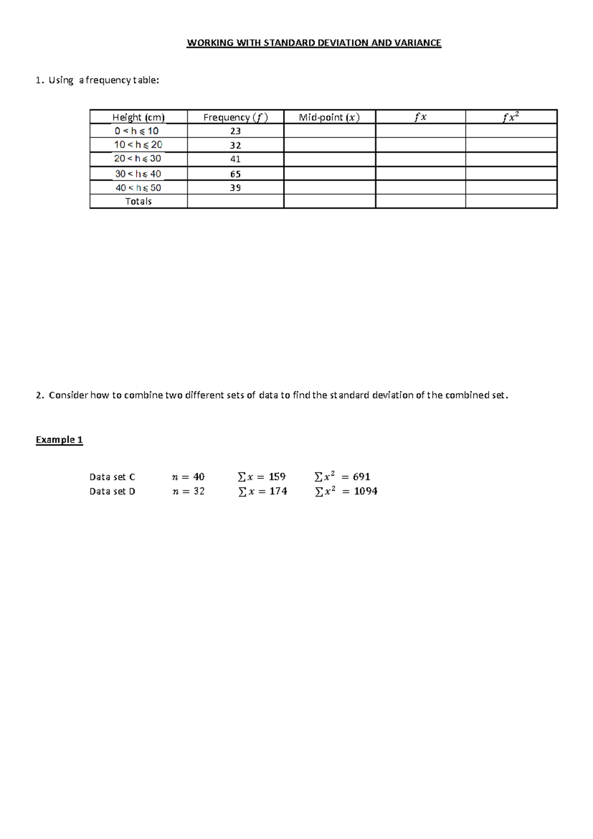 Standard dev. and variance - WORKING WITH STANDARD DEVIATION AND ...