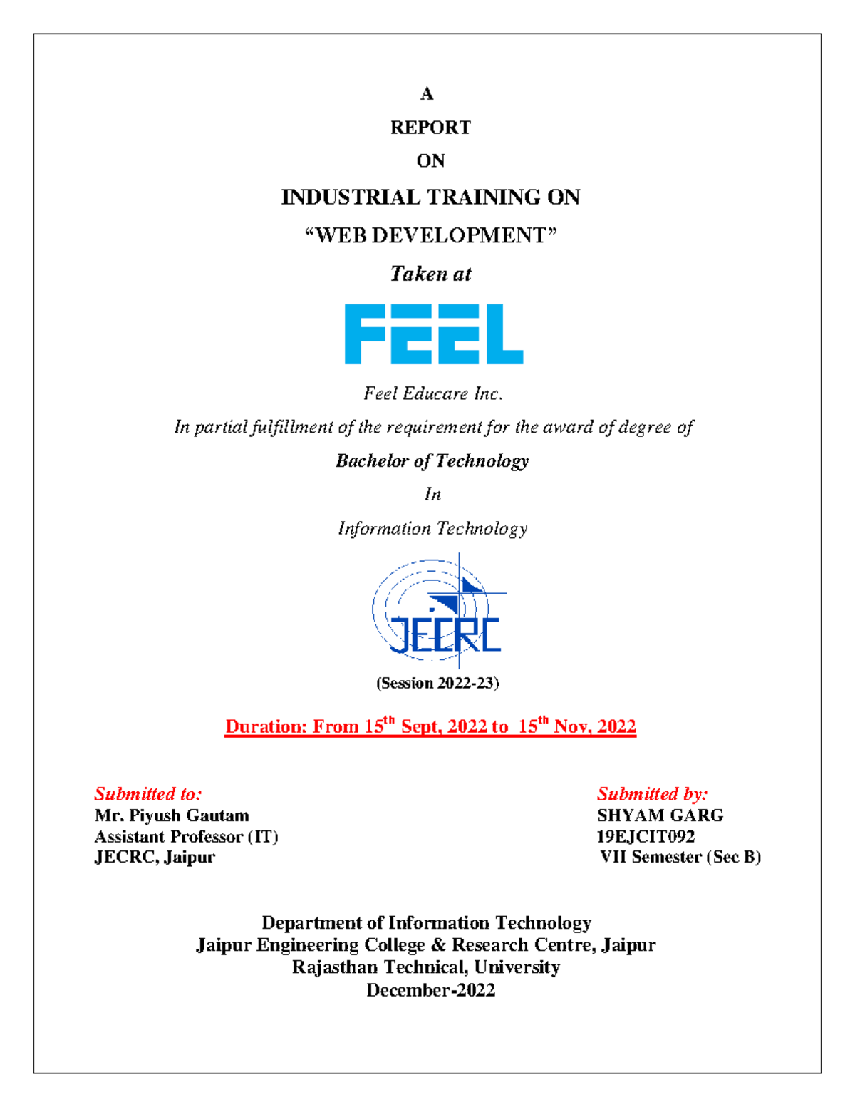 web development report industrial training - A REPORT ON INDUSTRIAL ...