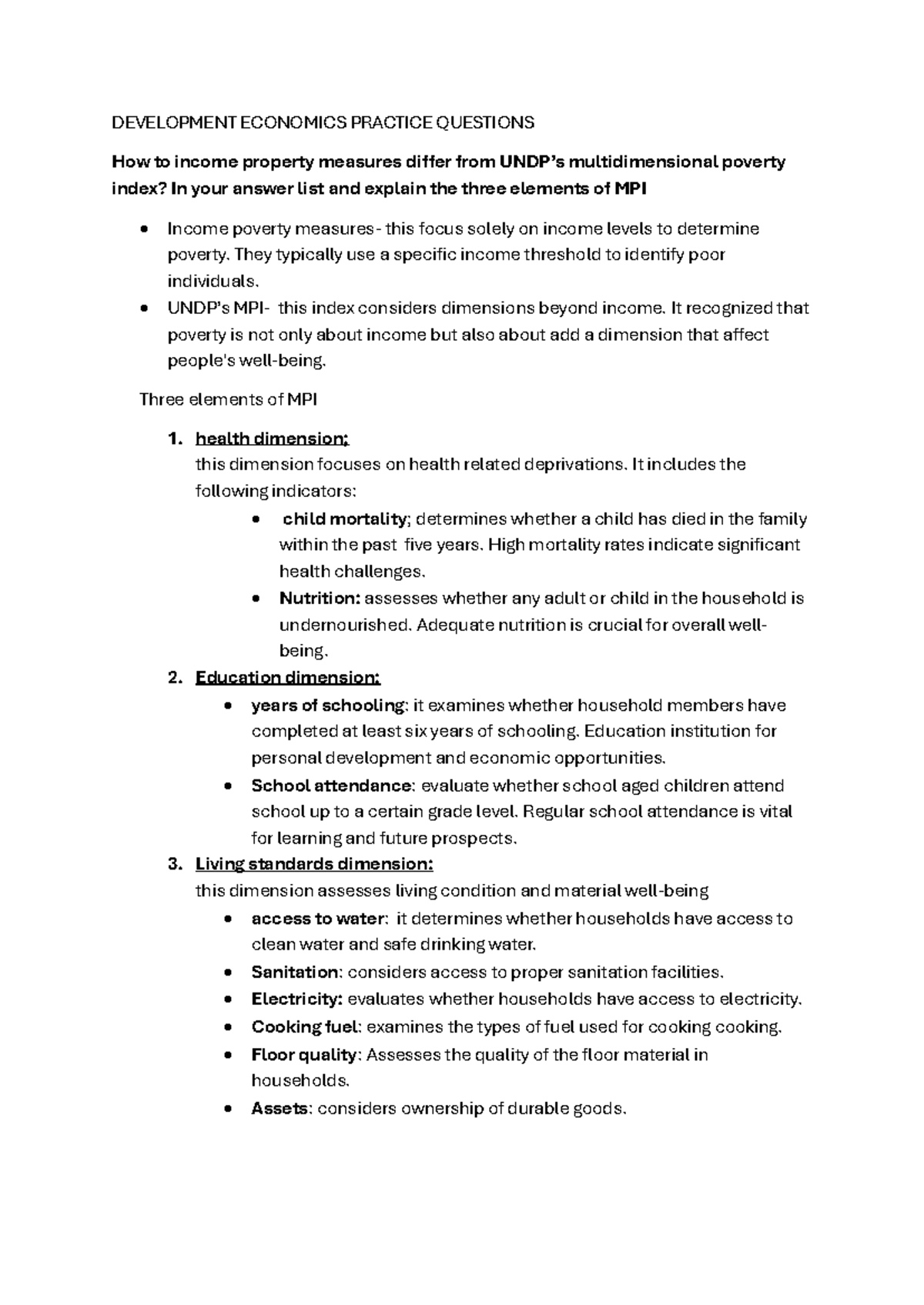 Development Economics Practice Questions - DEVELOPMENT ECONOMICS ...