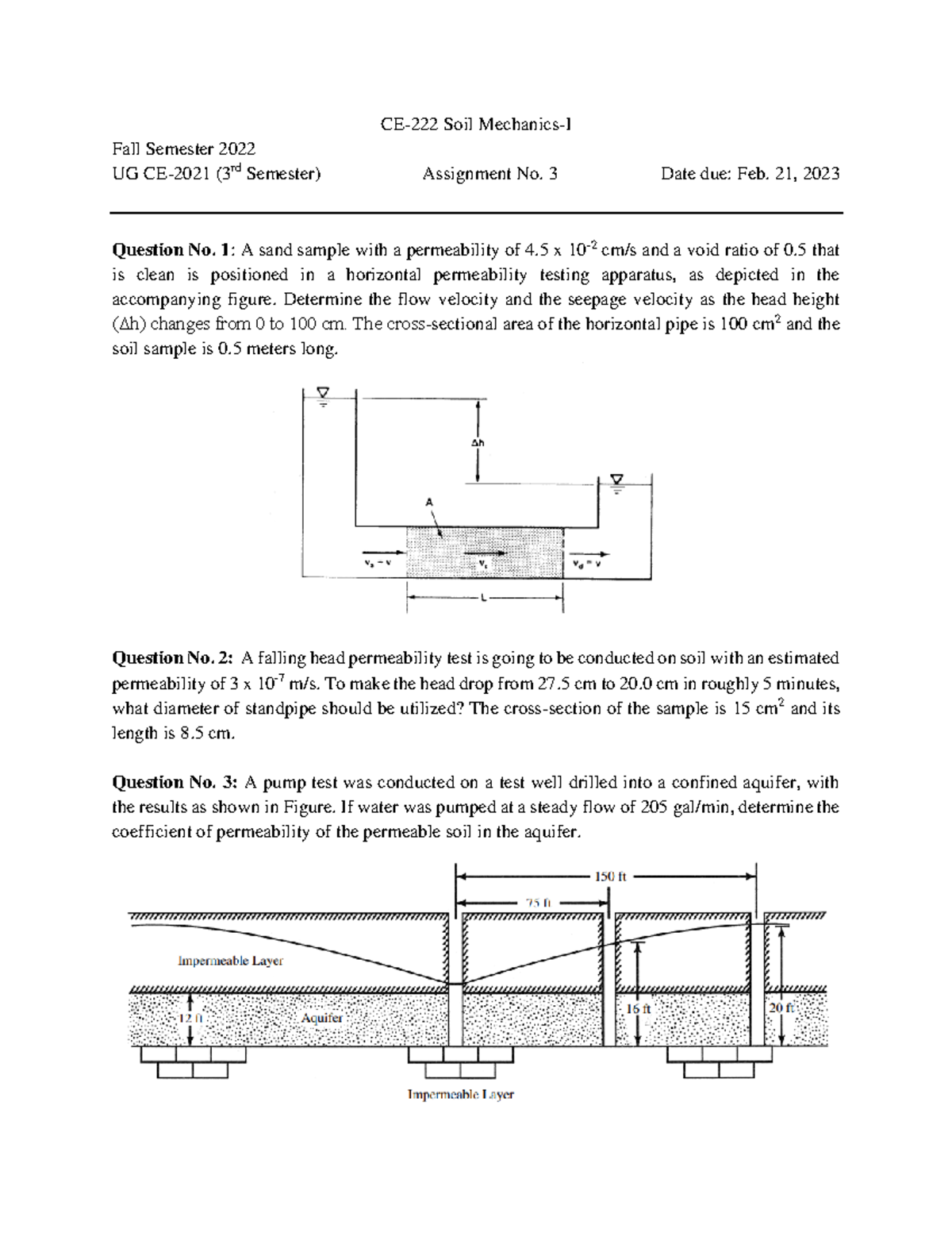 Assignment - 3 - CE-222 Soil Mechanics-I Fall Semester 2022 UG CE-2021 (3rd Semester) Assignment ...
