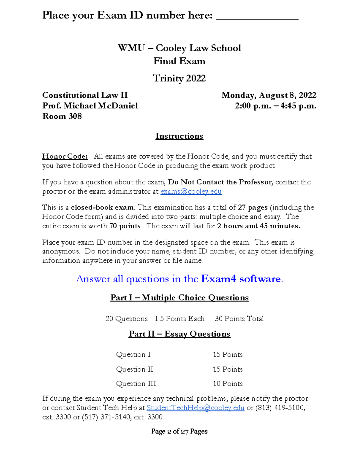 Print 1 - exam review practice - Place your Exam ID number here ...