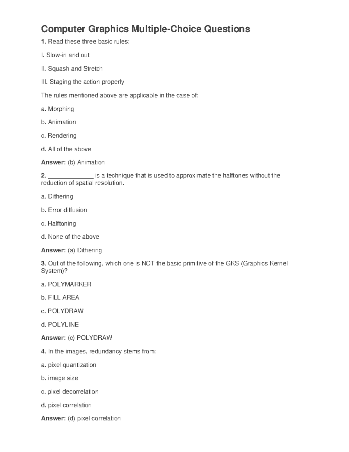 Computer Graphics MCQ - b nbvn,bm - Computer Graphics Multiple-Choice Questions 1. Read these ...