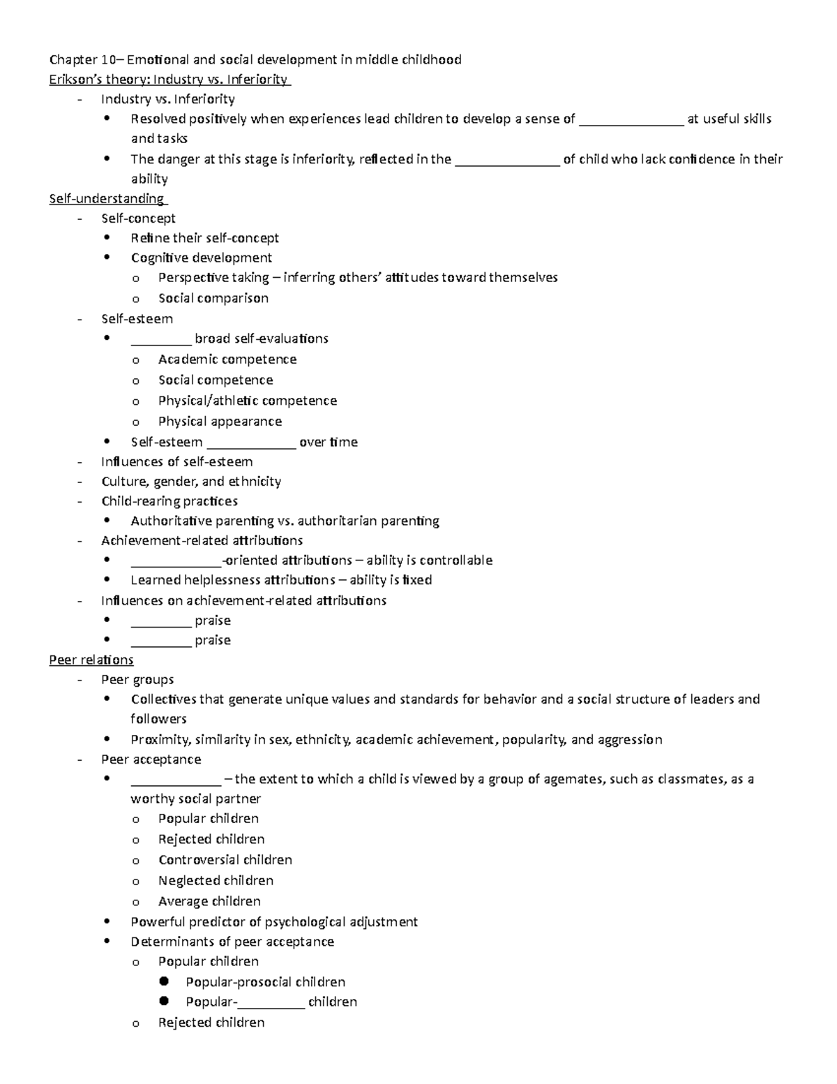 Ch10 Handout - Fill in the blank notes for Emotional and social ...