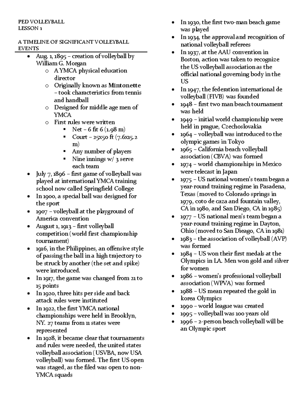 Midterm Reviewer - Sample - PED VOLLEYBALL LESSON 1 A TIMELINE OF ...