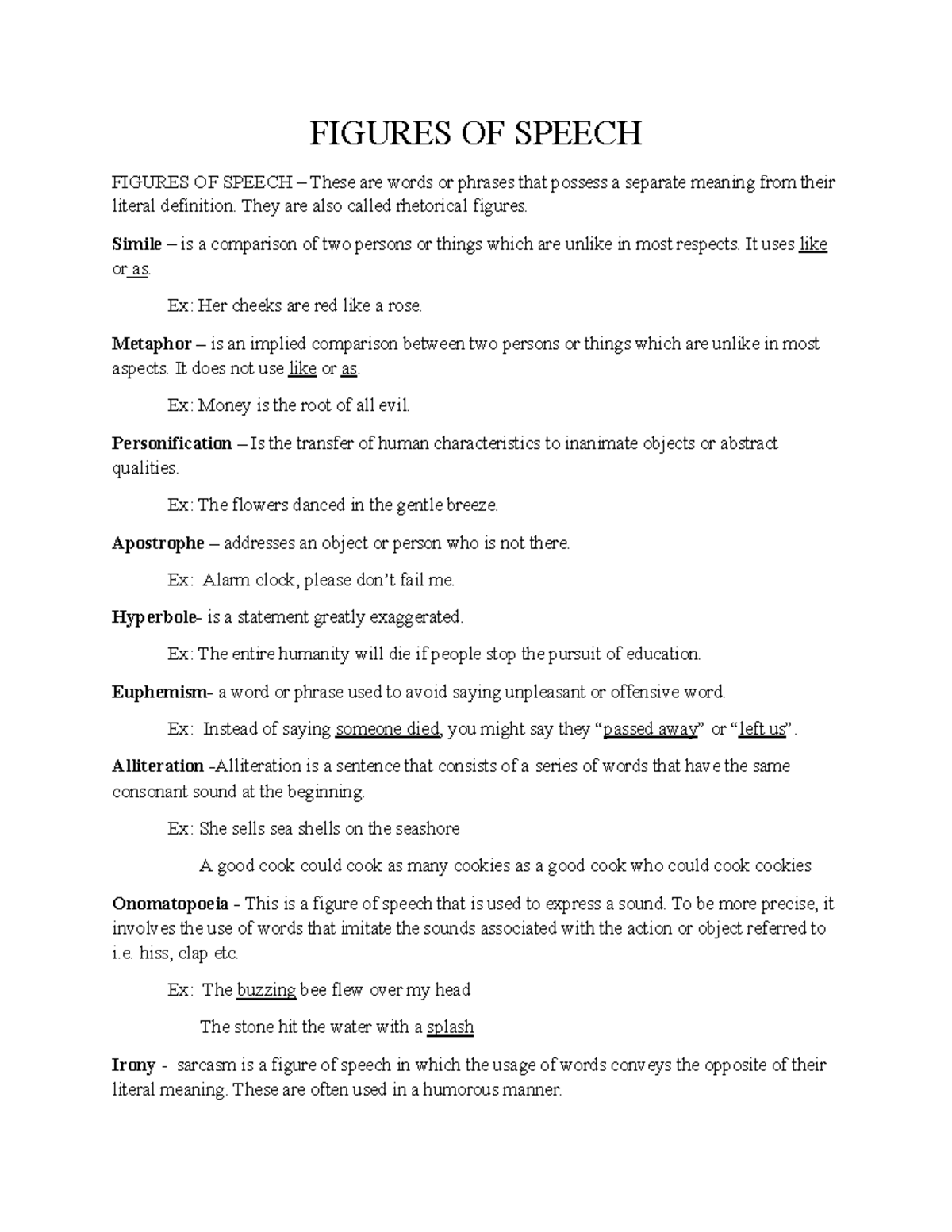 Figures of Speech - FIGURES OF SPEECH FIGURES OF SPEECH – These are ...