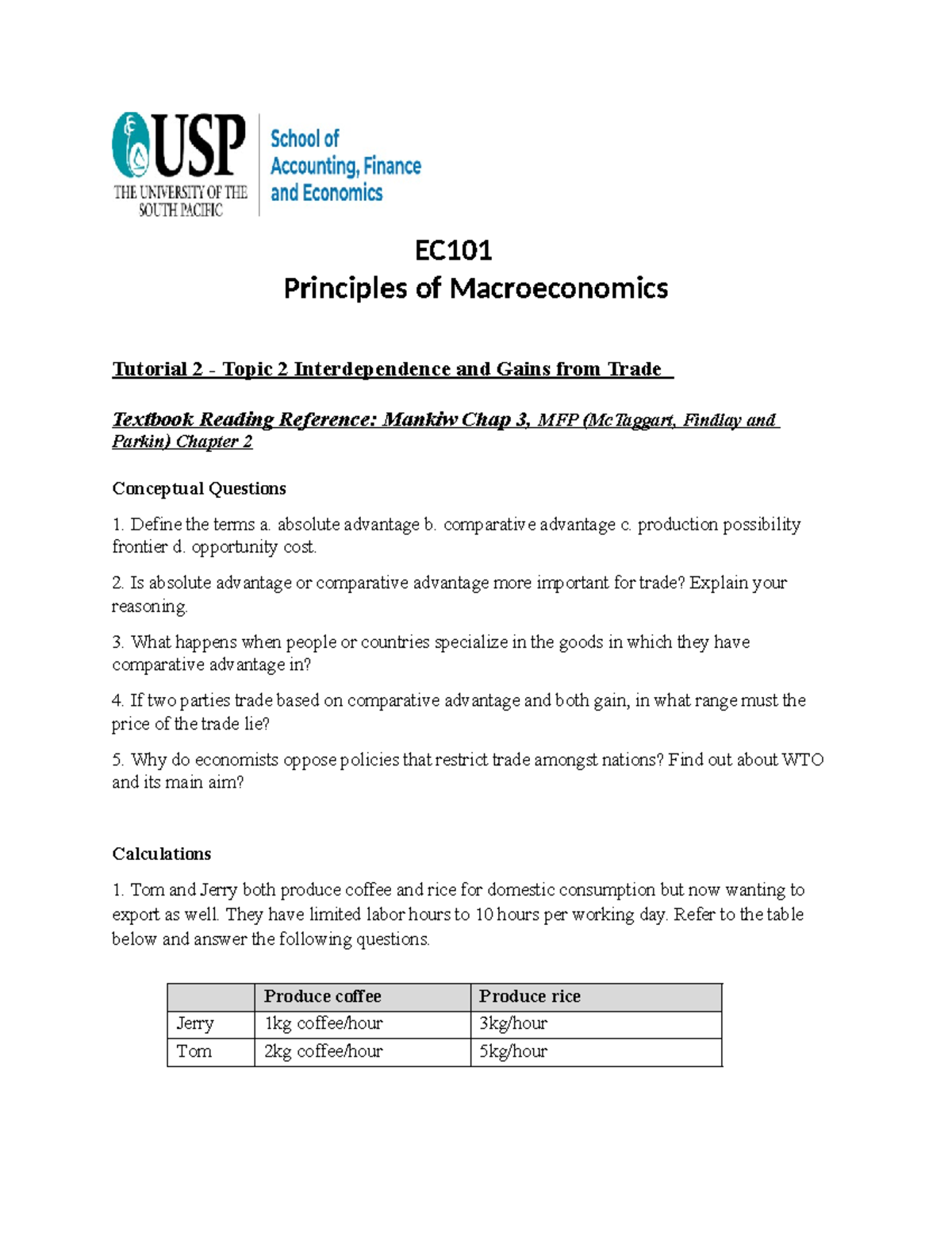 EC101 Tutorial Activity 2 - EC Principles of Macroeconomics Tutorial 2 ...