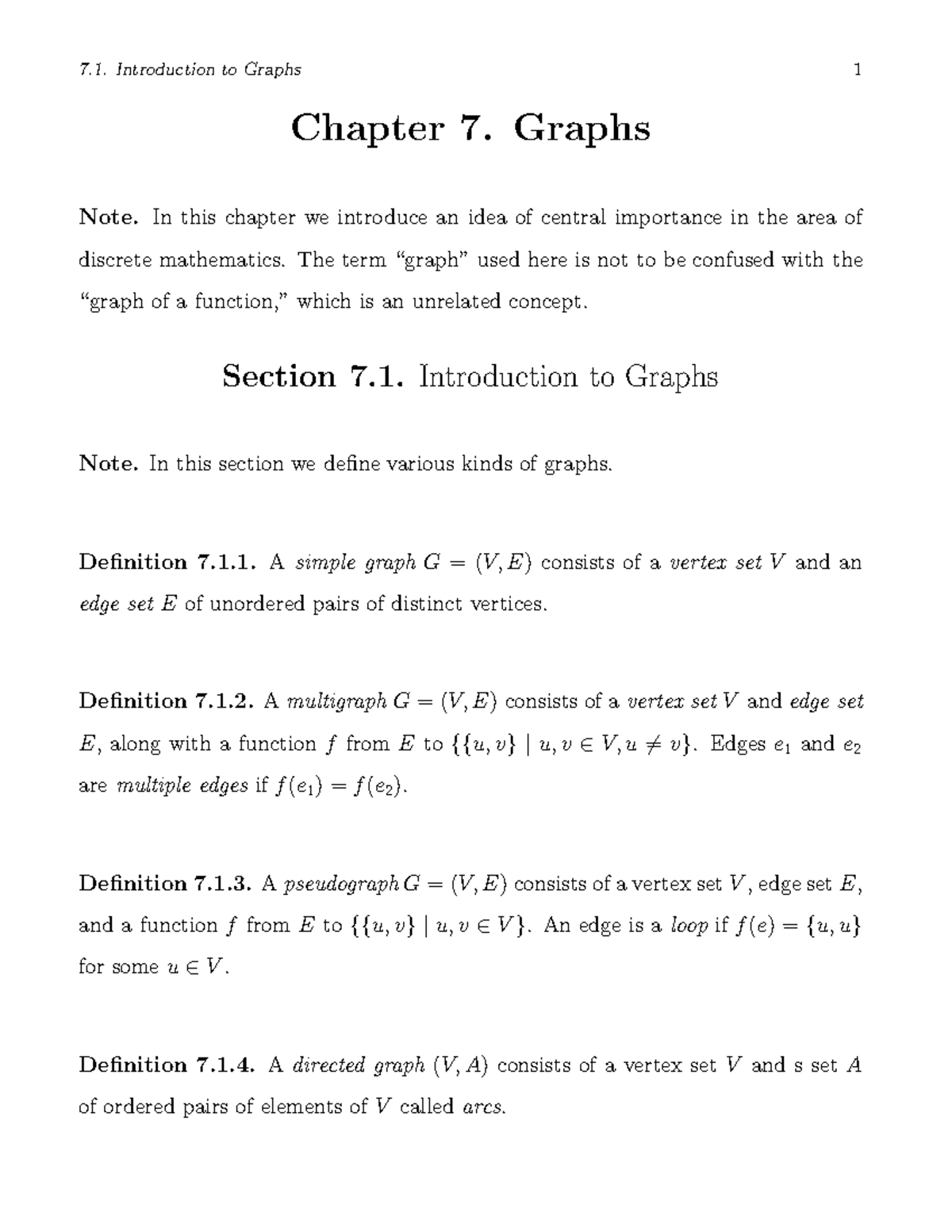 Introduction to Graphs - Graphs Note. In this chapter we introduce an ...