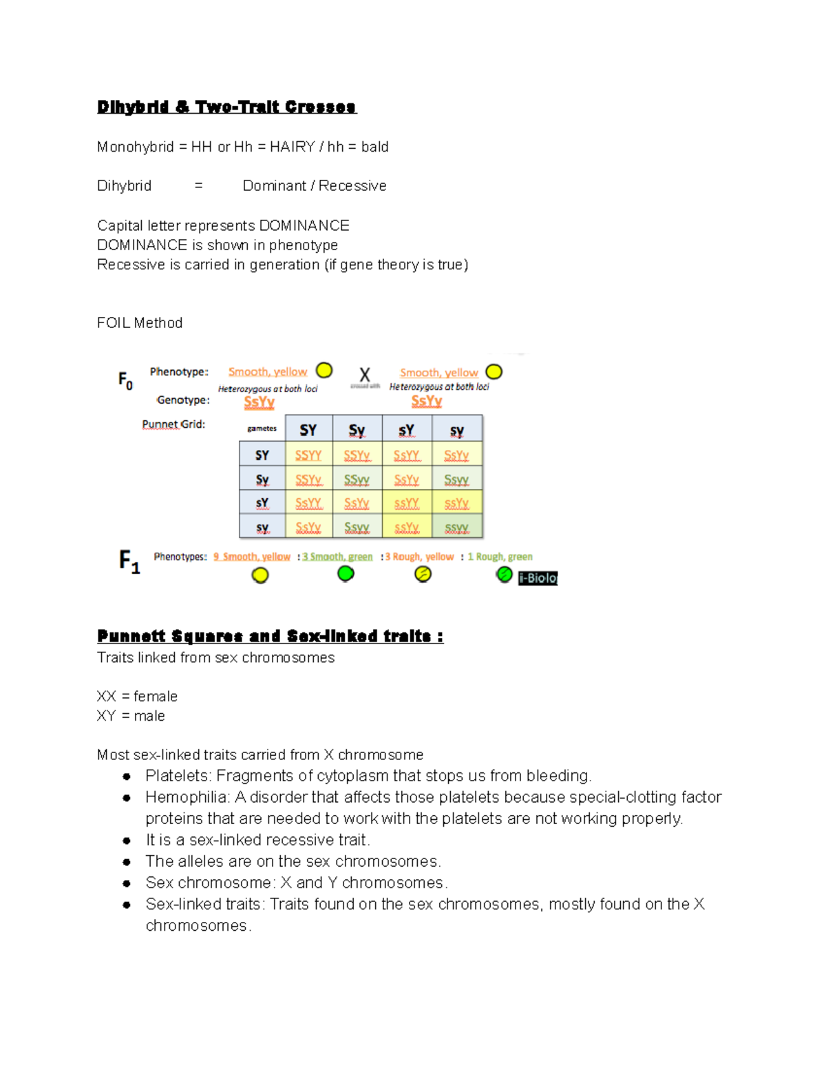 Bio Inheritance (Notes, Complete) - Dihybrid & Two-Trait Crosses ...