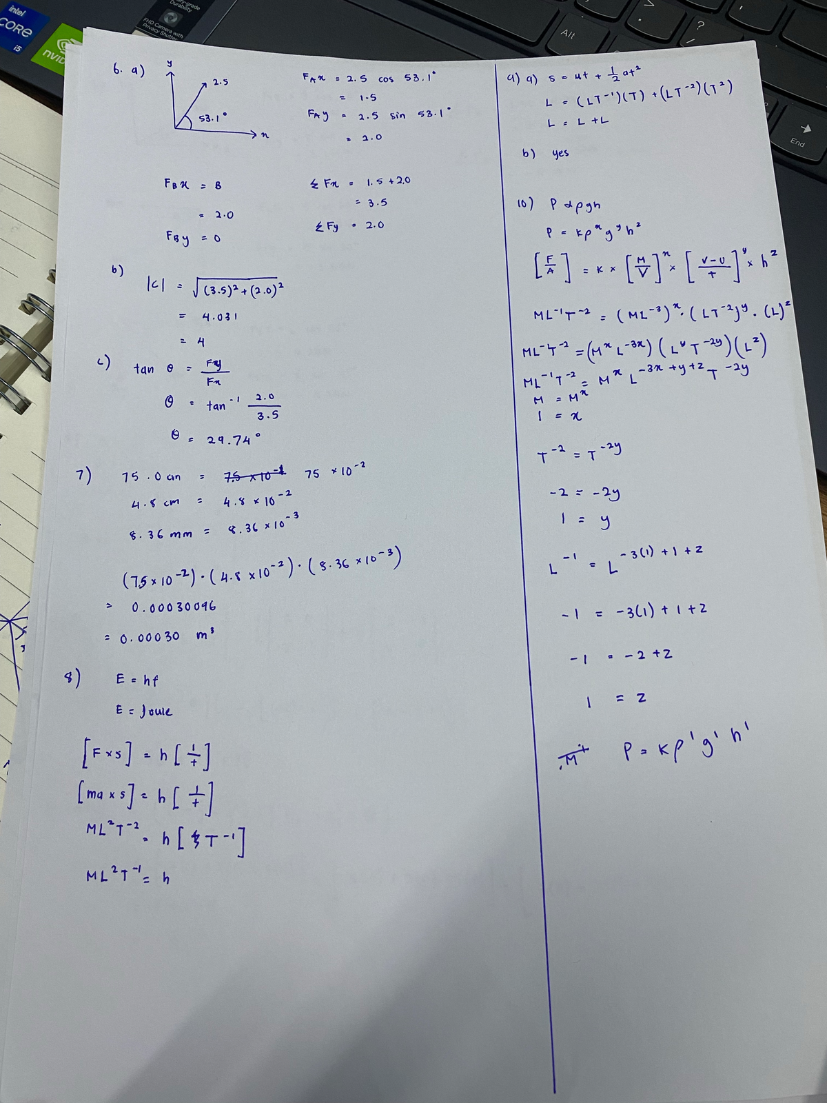 Tutorial LU1 - 6) 2 FAX = 2 cos 53 = 1 L= 53 FAy = 2 sin 53 L L L LL n ...
