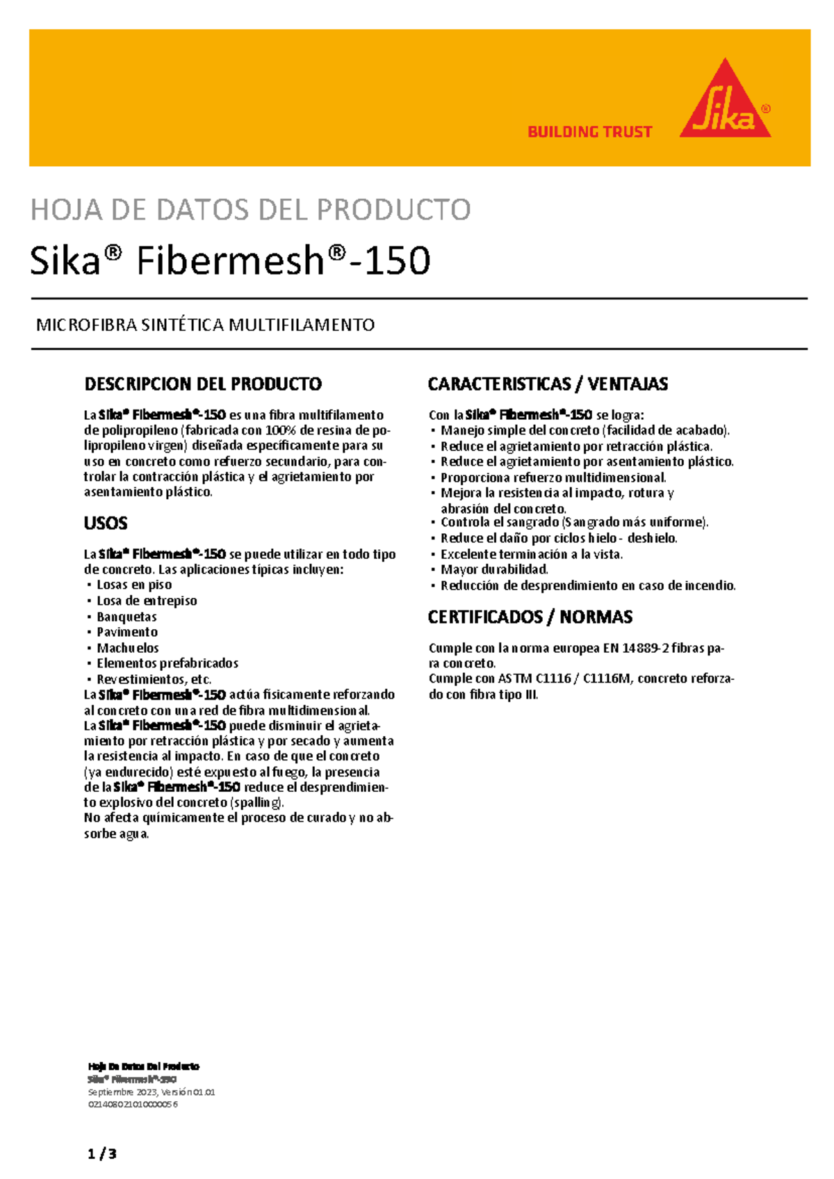 Sika-fibermesh-150 - ficha tecnica - Hoja De Datos Del Producto Sika ...