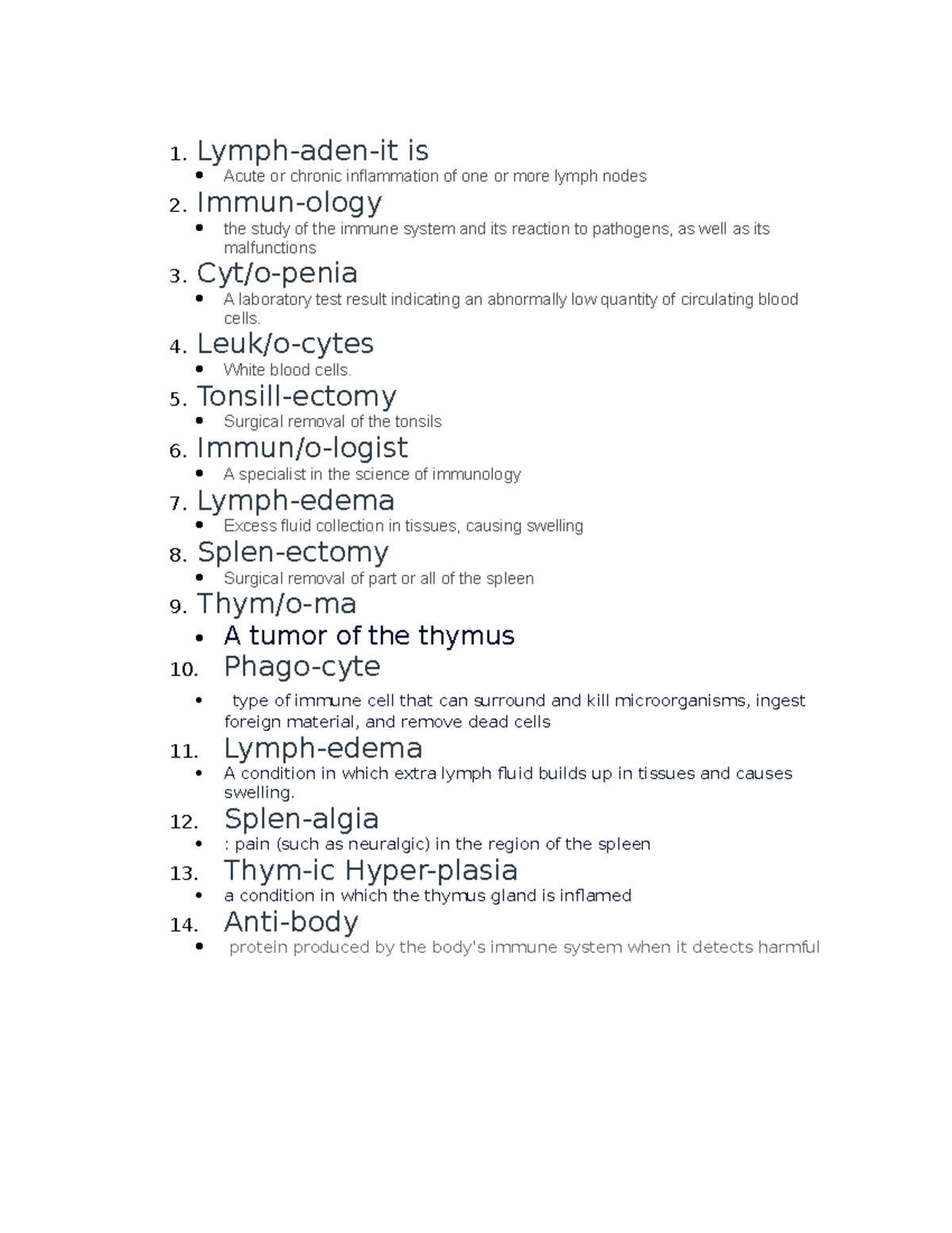 Med Term-Lymphatic - med terms - 1. Lymph-aden-it is Acute or chronic ...