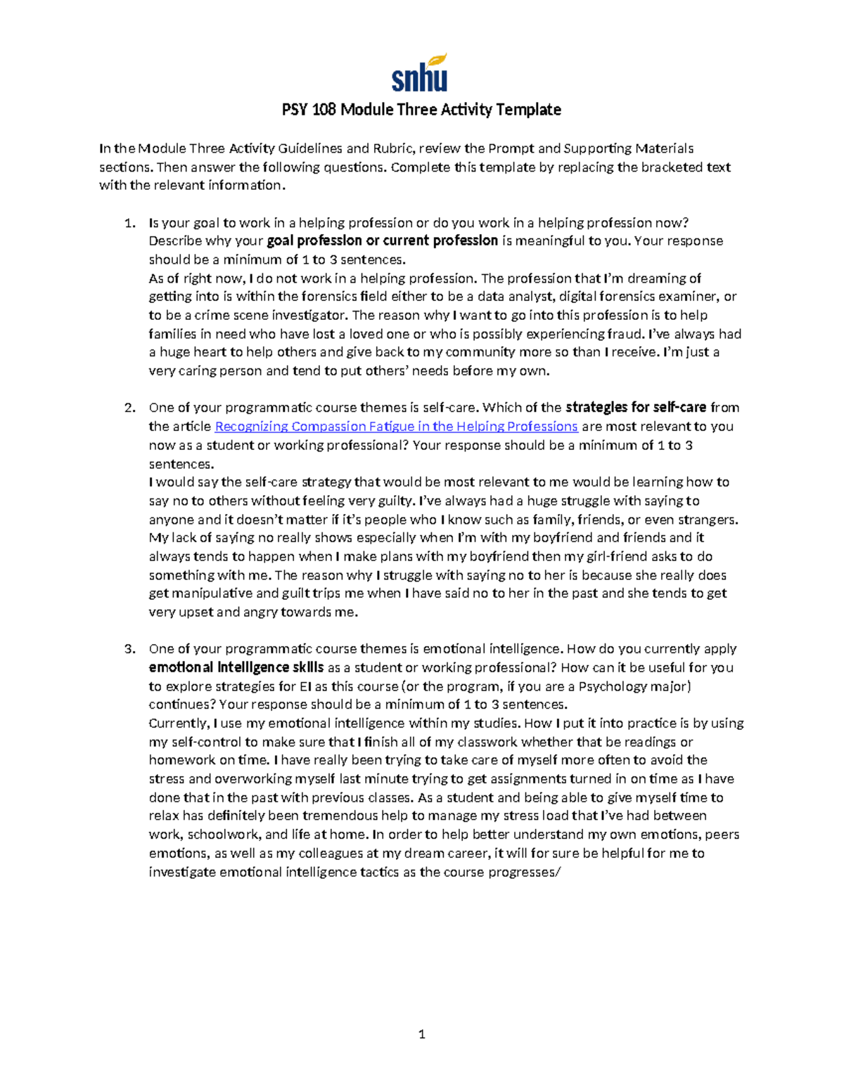 PSY 108 Module Three Activity Template - Then answer the following ...