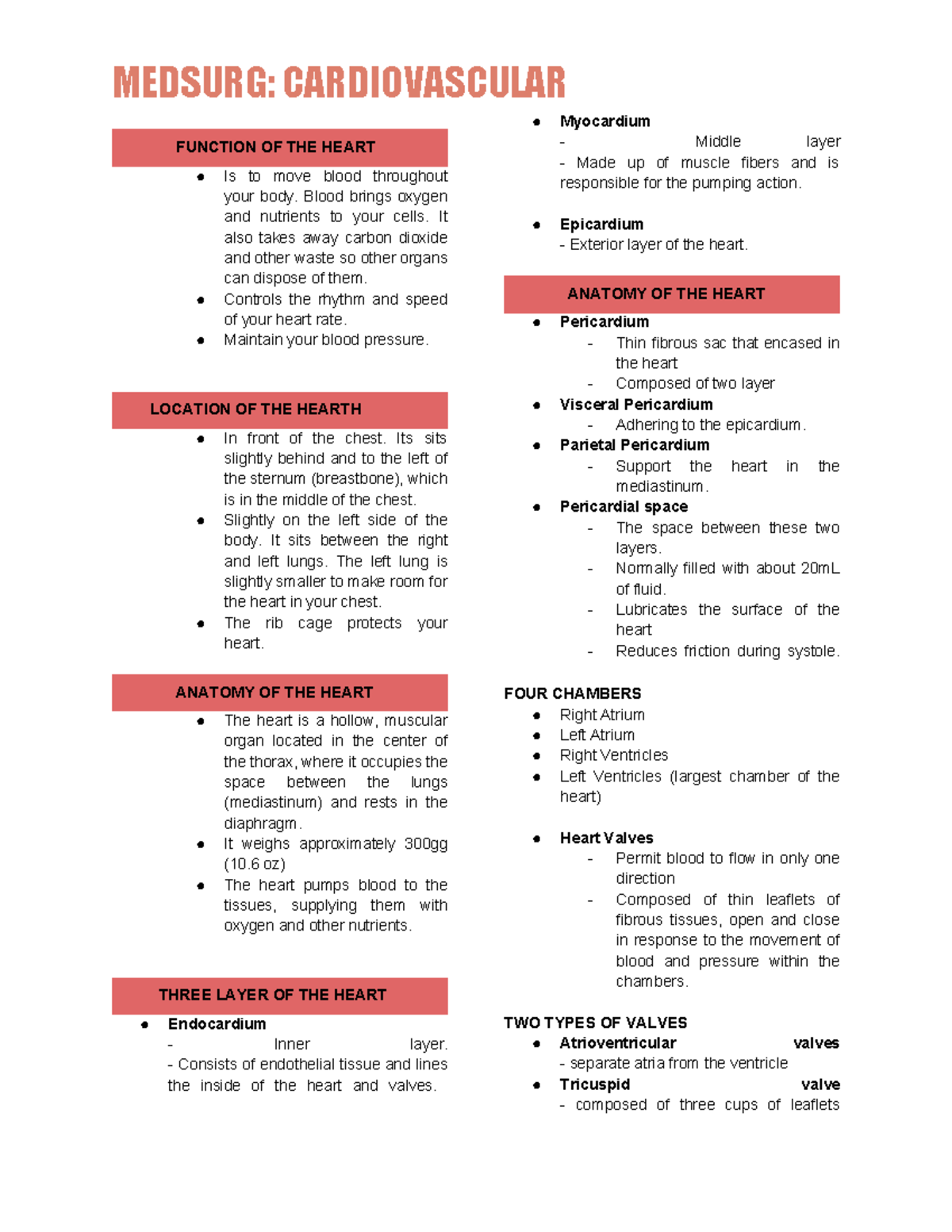 Cardiovascular Final NA - MEDSURG: CARDIOVASCULAR FUNCTION OF THE HEART ...