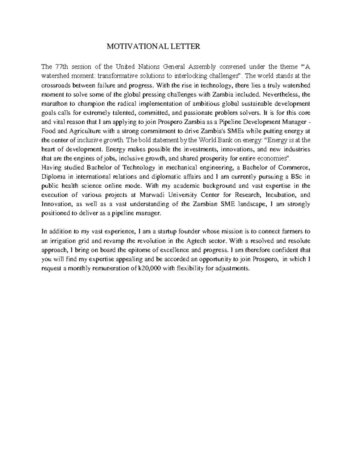 Motivation letter (1) - MOTIVATIONAL LETTER The 77th session of the ...