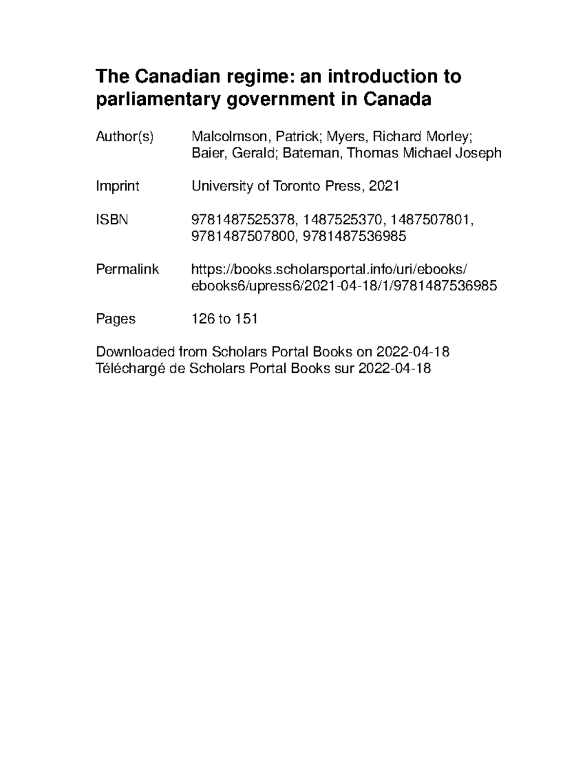 Elections. Chap #6 in Malcolmson textbook - The Canadian regime: an ...