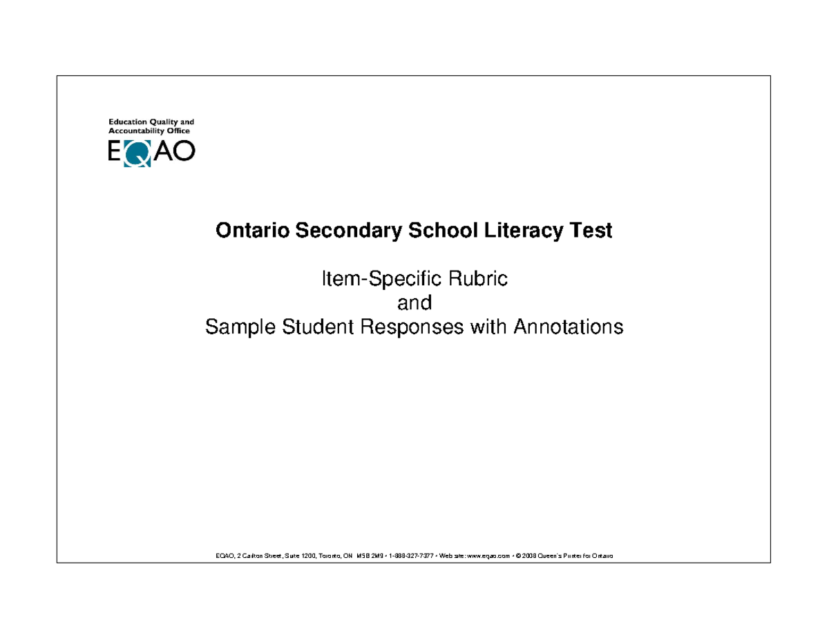 Osslt Item-Specific Open-Response Reading Rubric Montreal Graffiti ...