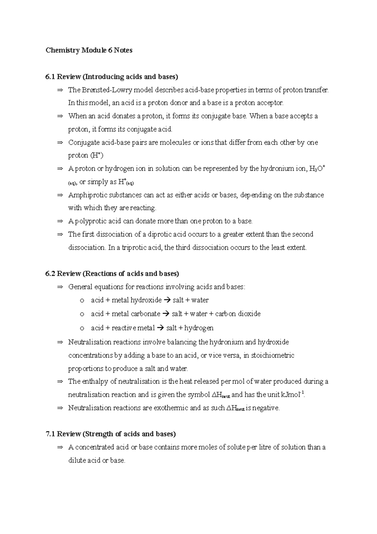 Chemistry Module 6 Notes - Chemistry Module 6 Notes 6 Review ...