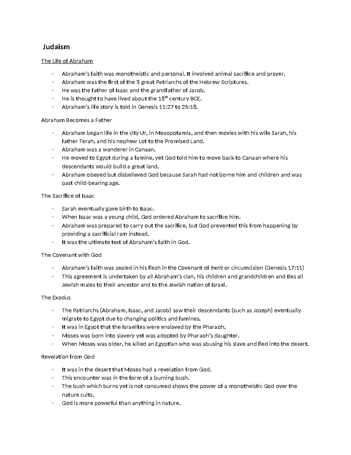 Judaism Notes - Y11 SOR II - Judaism The Life of Abraham - Abraham’s ...