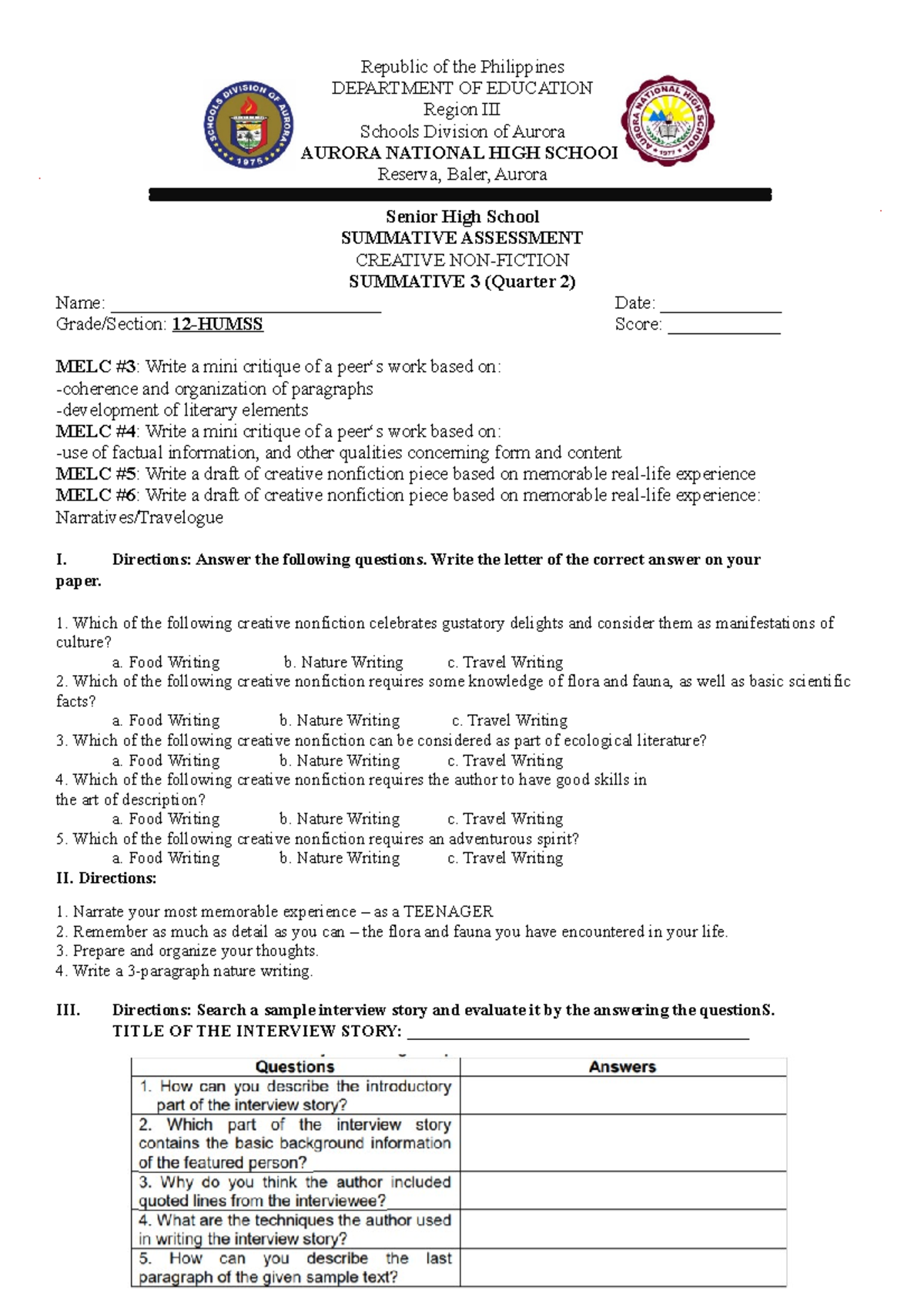 CNF Summative 1 Q2 3 - n short, creative nonfiction (CNF) is a form of storytelling that employs ...