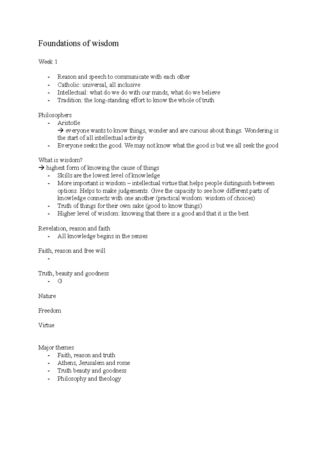 Foundations of wisdom - notes - Foundations of wisdom Week 1 Reason and ...