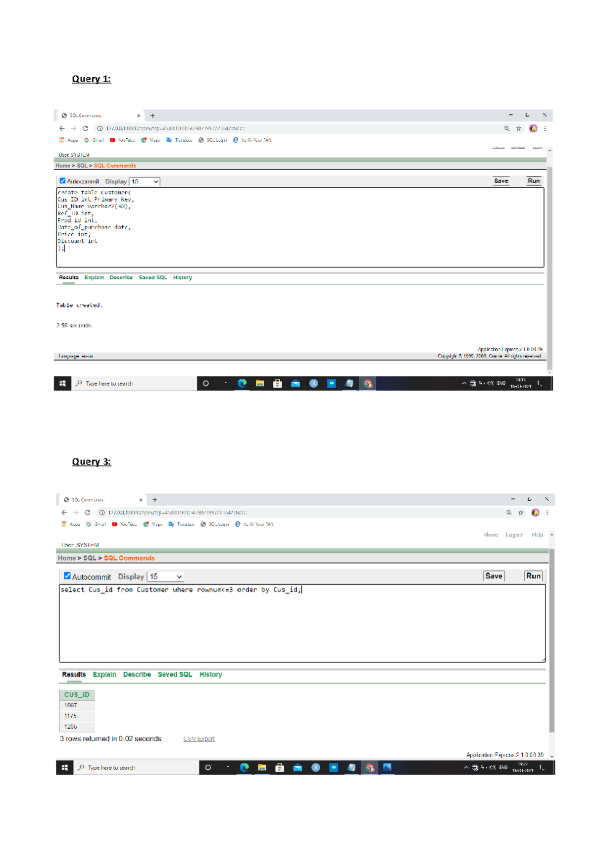 3vhgfhtr - Dbms practical - Query 1: SQL Commands x t C i Apps Gmail YouTube Maps Translate SQL ...
