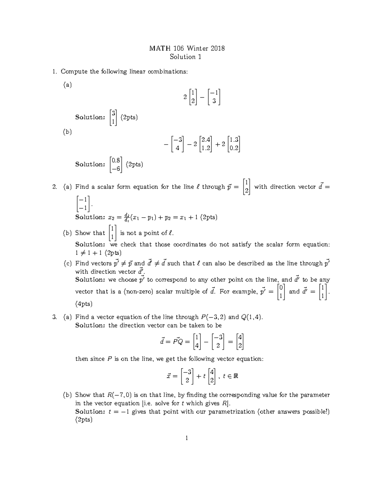 S1 - Solution - MATH 106 Winter 2018 Solution 1 1. Compute the ...