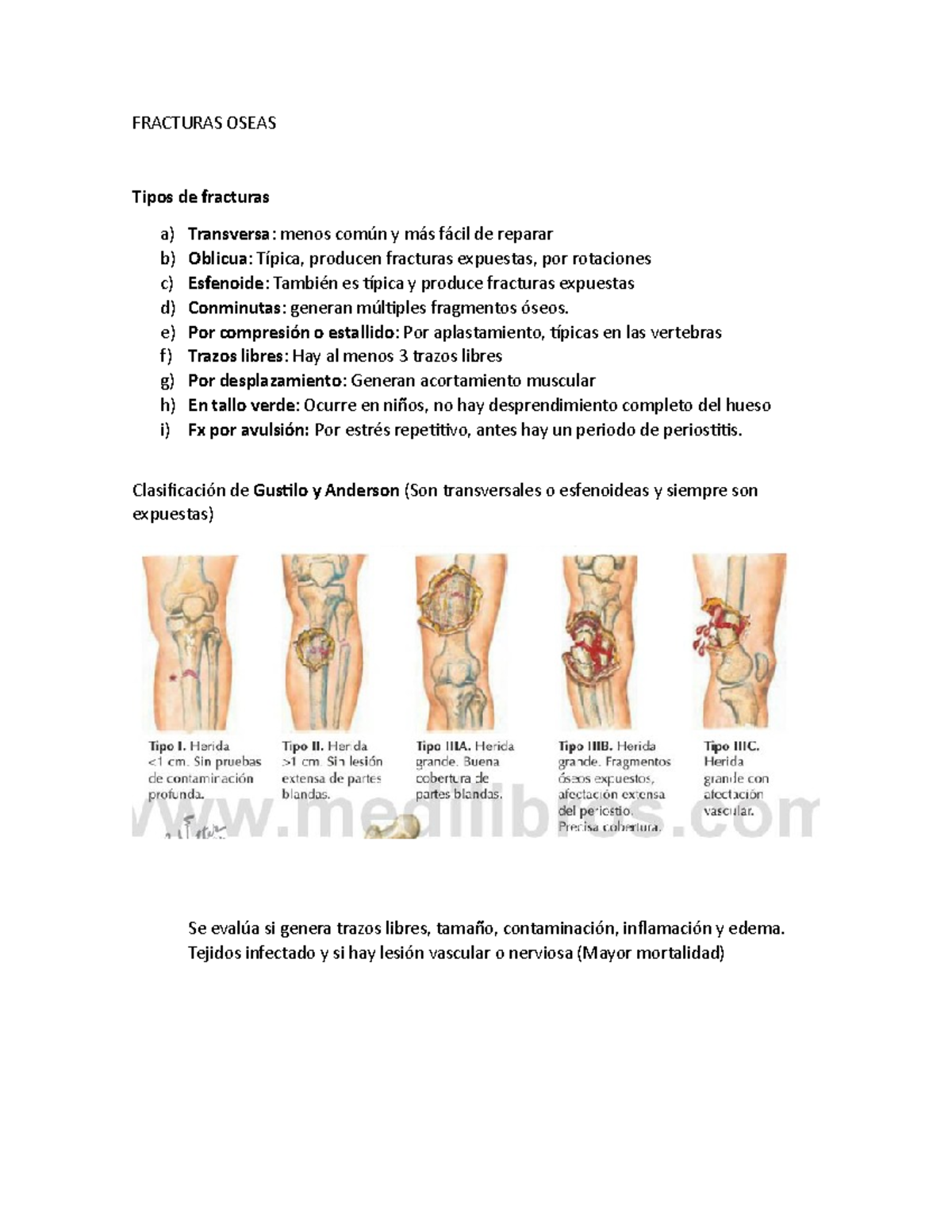 Fracturas óseas - FRACTURAS OSEAS Tipos de fracturas a) Transversa ...