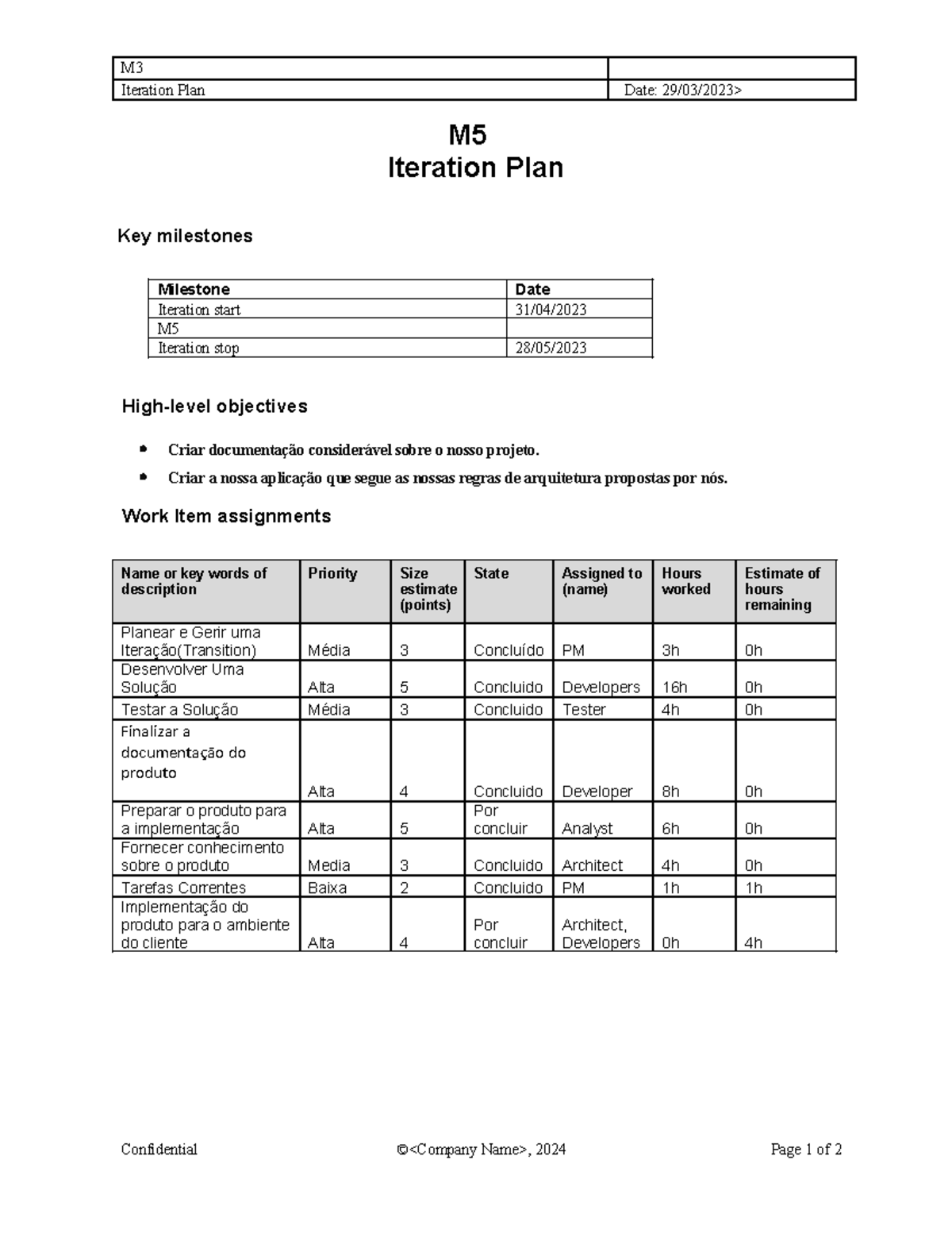 Iteration Plan Transition - M Iteration Plan Date: 29/03/2023> M ...