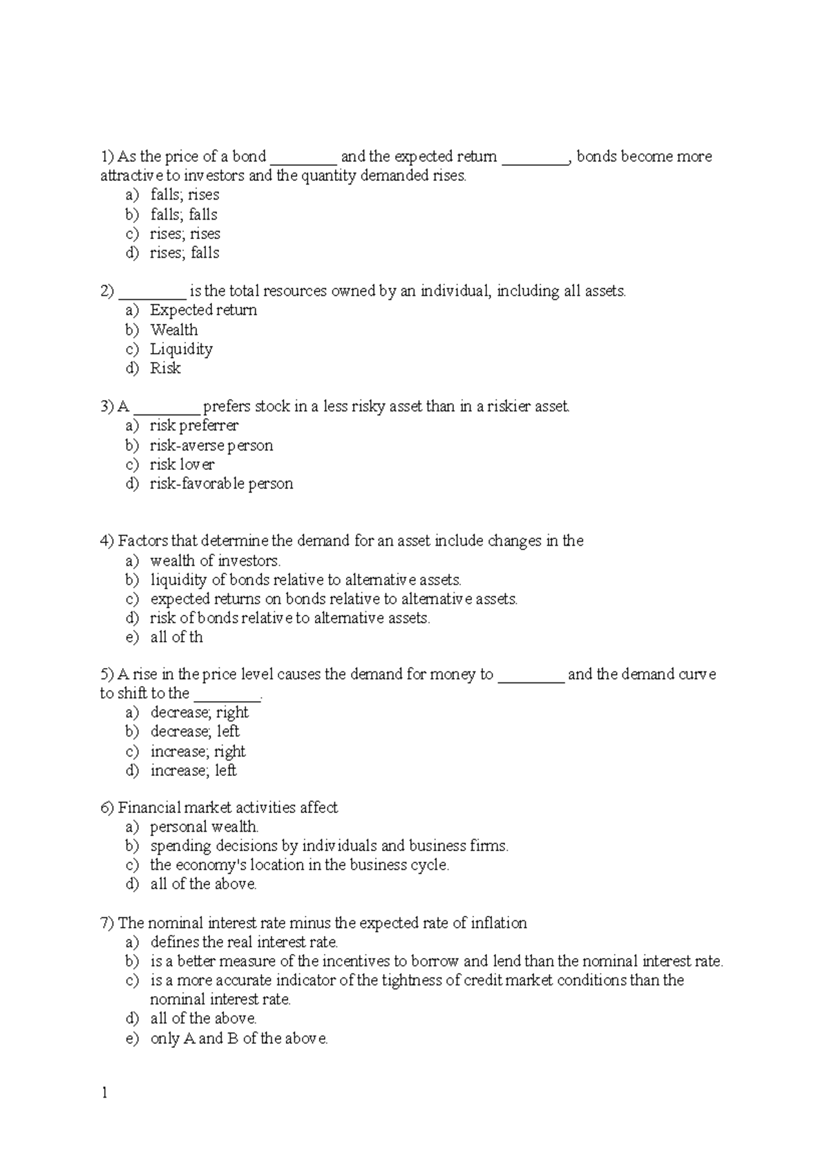 Problems N Answers As The Price Of A Bond And The Expected
