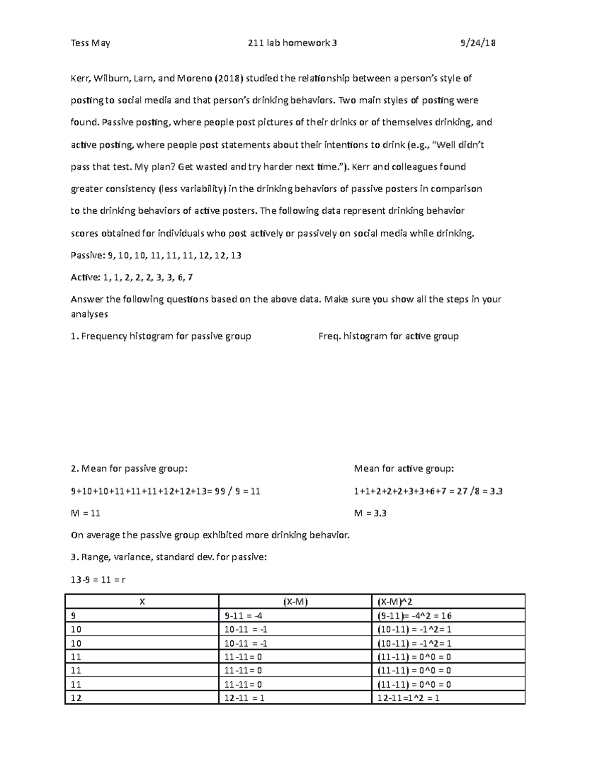Homework 3 - Tess May 211 lab homework 3 9/24/ Kerr, Wilburn, Larn, and ...