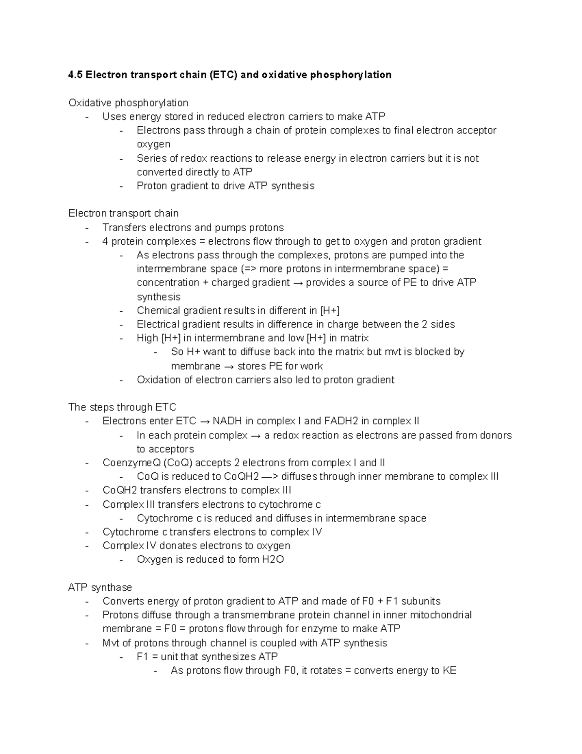 ETC unit 4 - ETC - 4 Electron transport chain (ETC) and oxidative ...