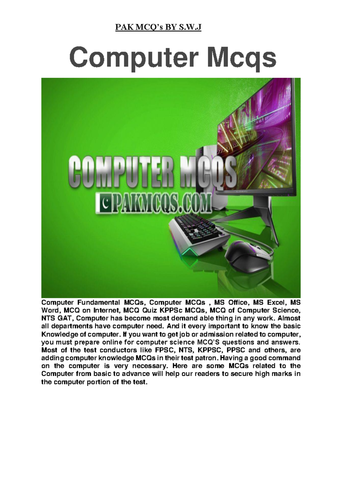 Pak mcqs Computer Mcqs - Yes.i done this work - Computer Mcqs Computer ...