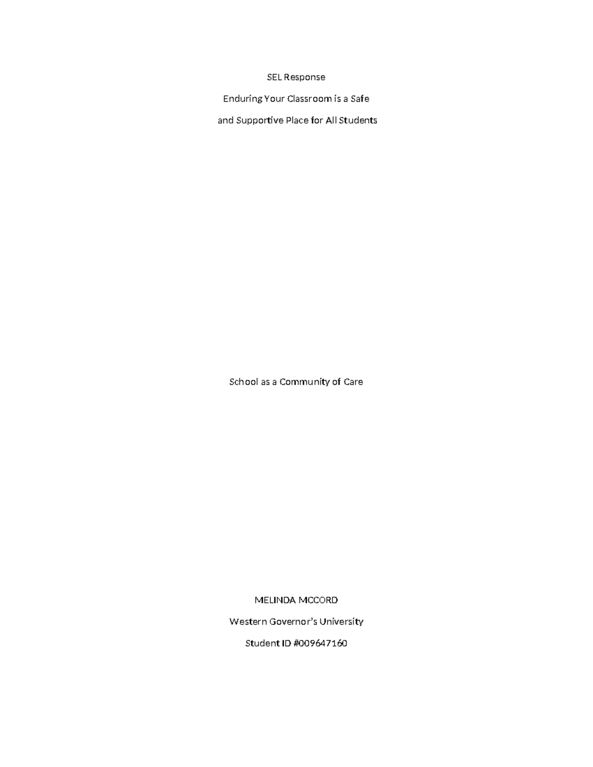 Schoolasacommunitycaretask 2 - SEL Response Enduring Your Classroom is ...