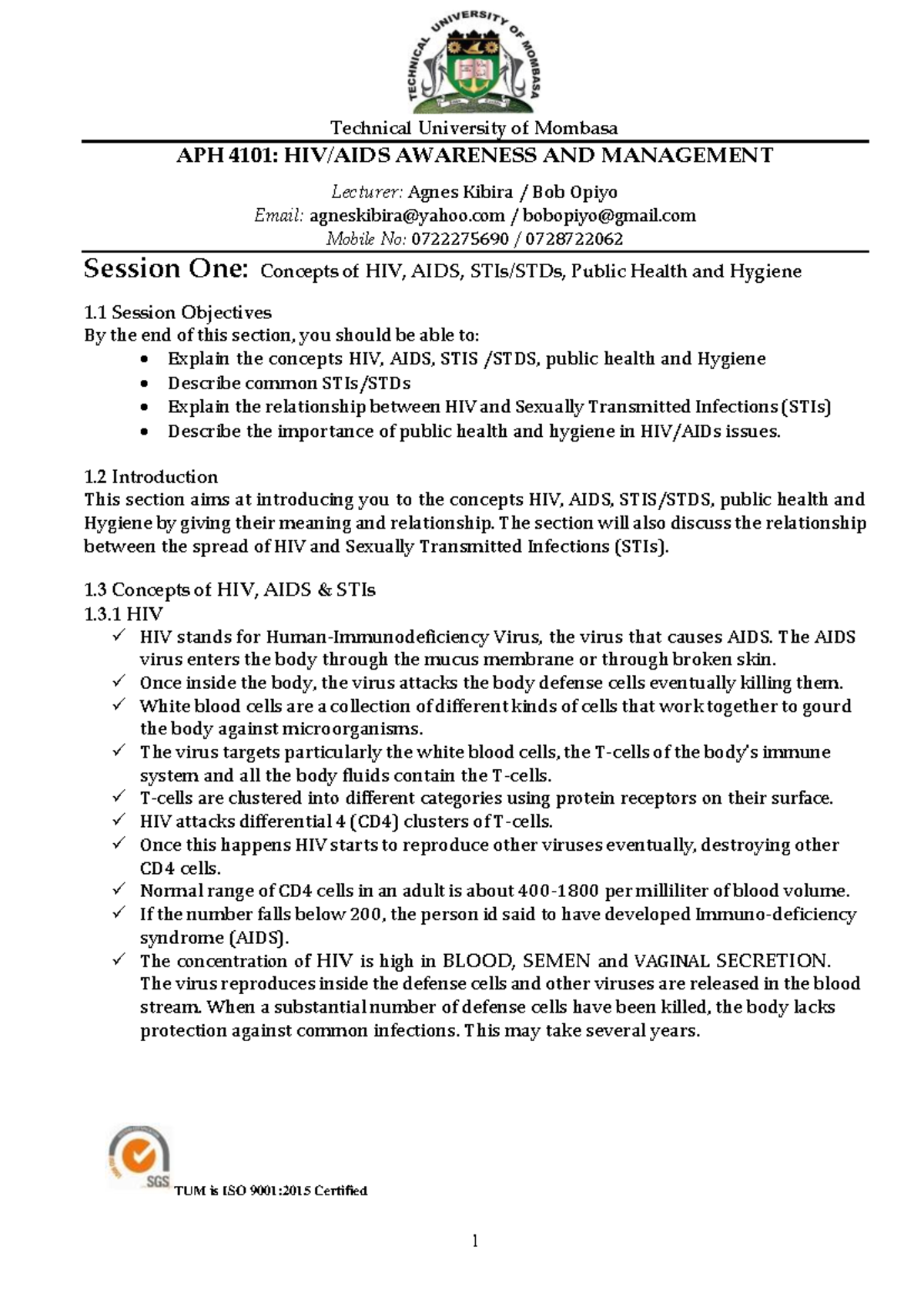 Session ONE-Concepts of HIV AIDS STIs-STDs Public Health Hygiene-1 ...